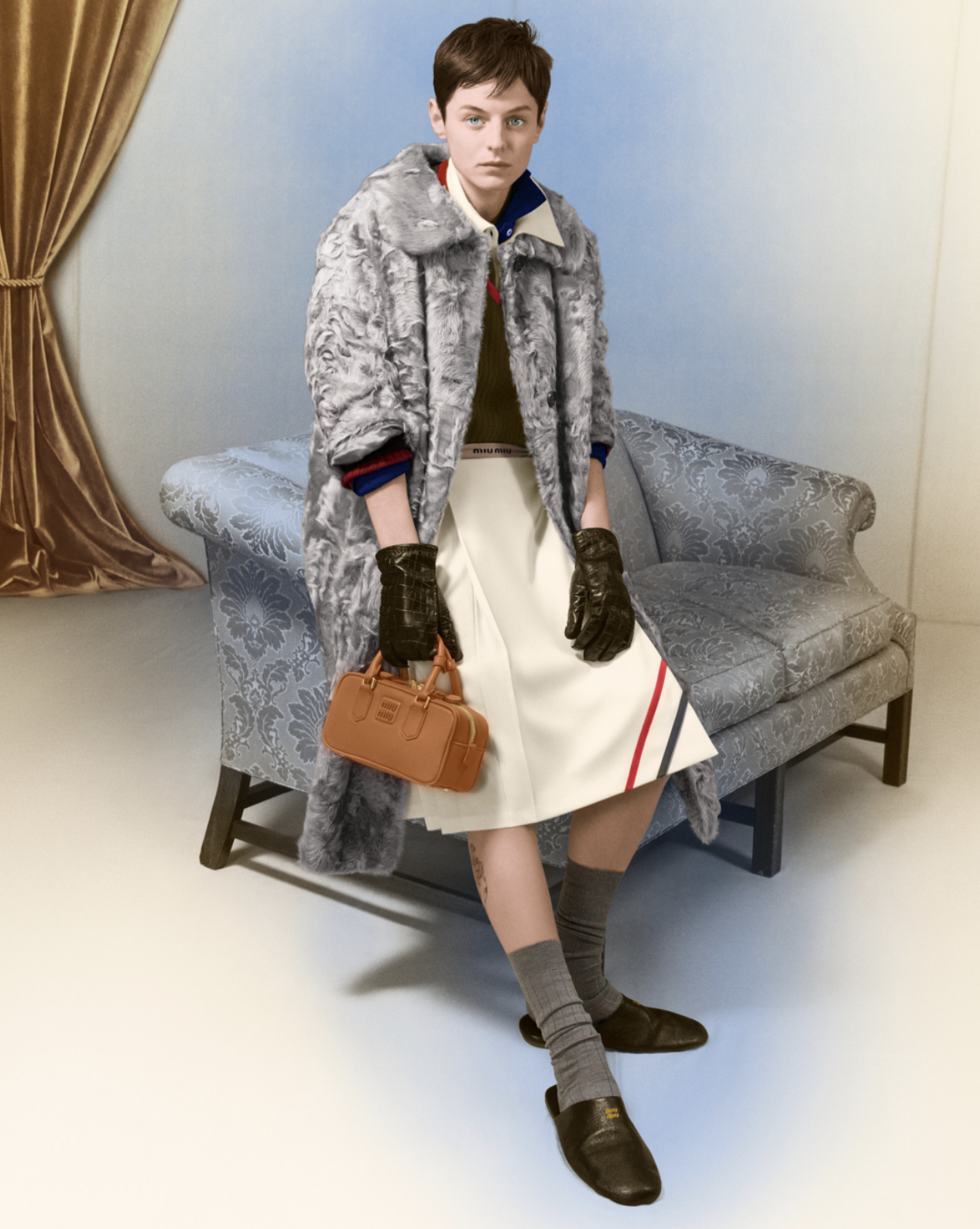 Emma Corrin Wears Arcadie Bag in Miu Miu Holiday Ads — Anne of Carversville