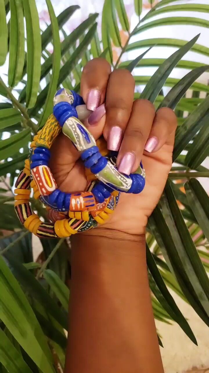 Extra Large Glass Bead Bracelet Multi Color Queen Adwoa s Closet