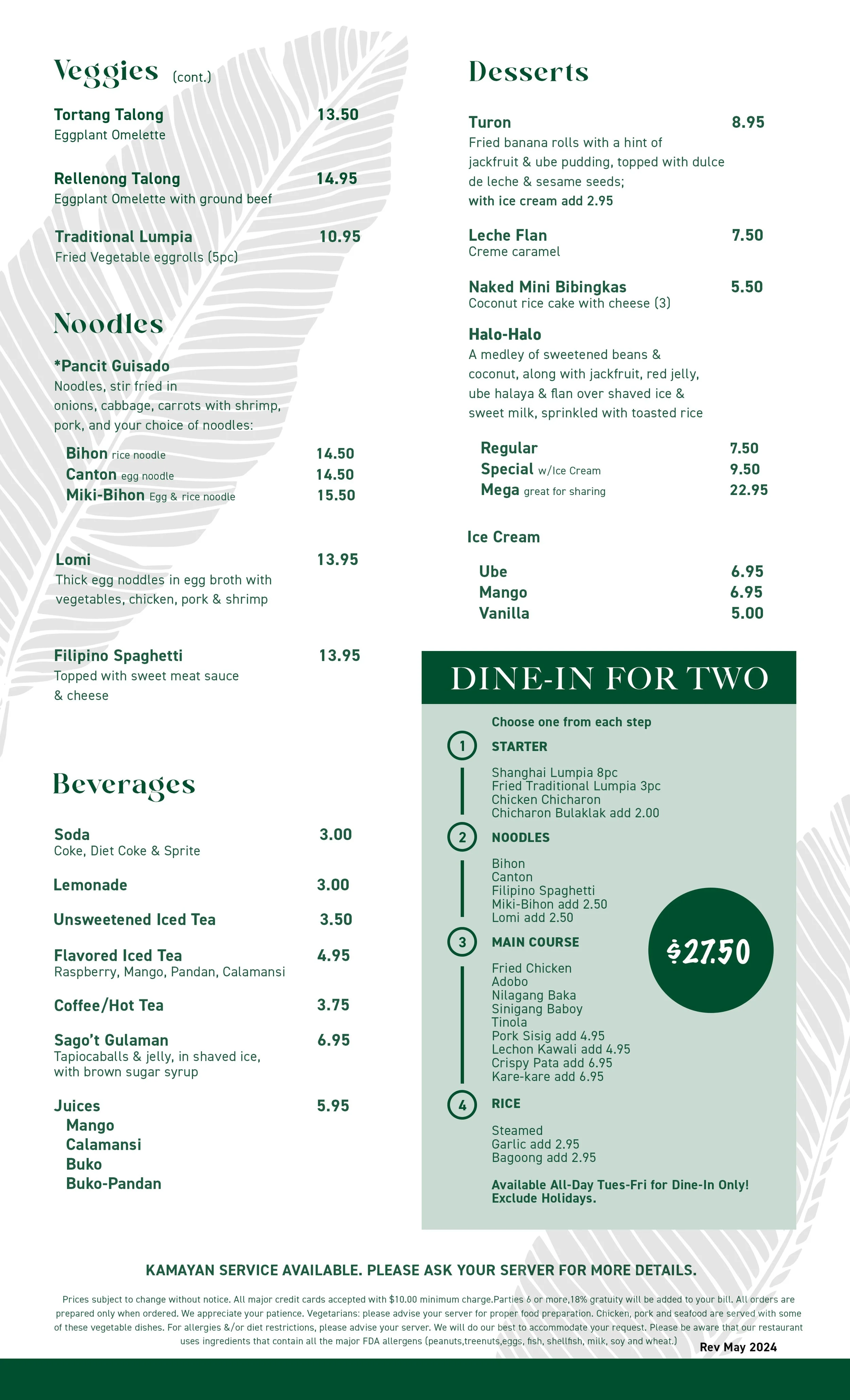 Menu — Villa Manila