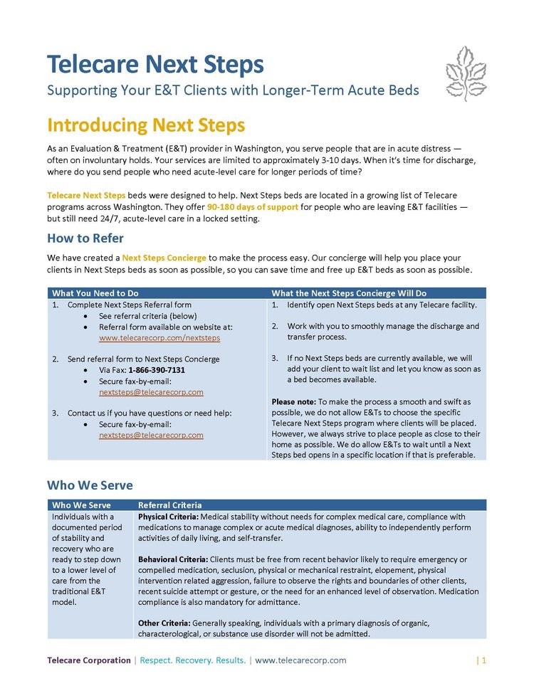 Next Steps — Telecare