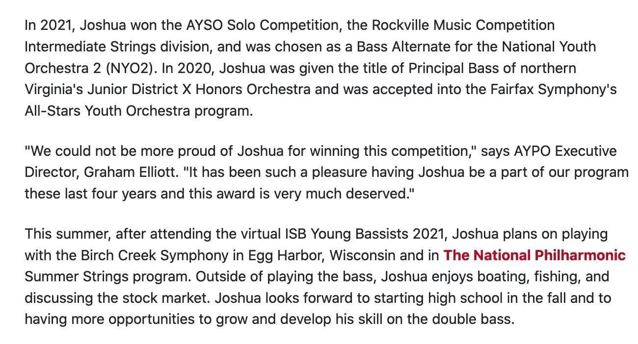 AYPO Musician, Joshua Thrush, wins International Society of Bassists ...
