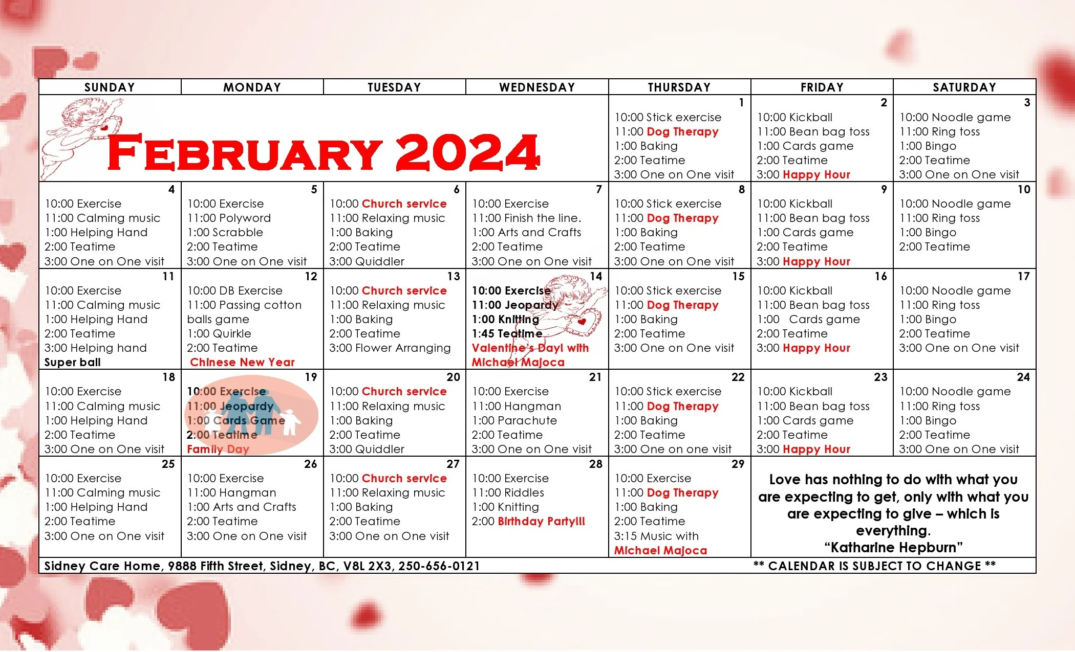 Recreation Calendars — The Care Group BC