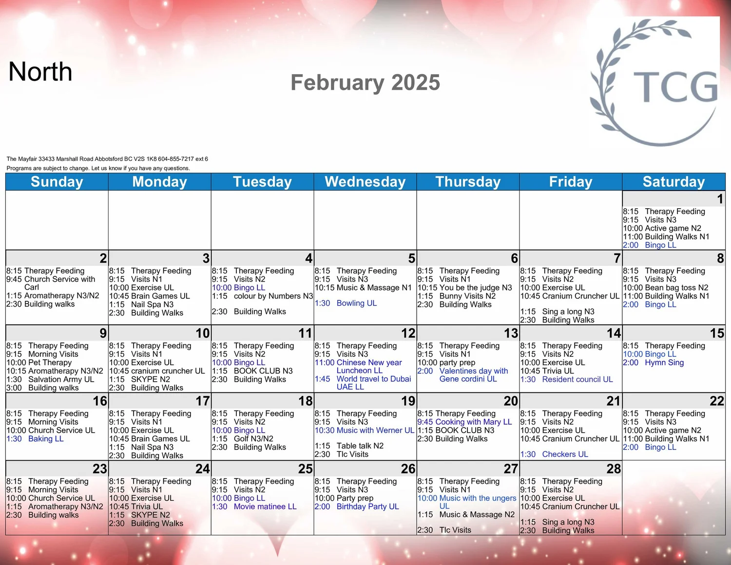 Recreation Calendars — The Care Group BC