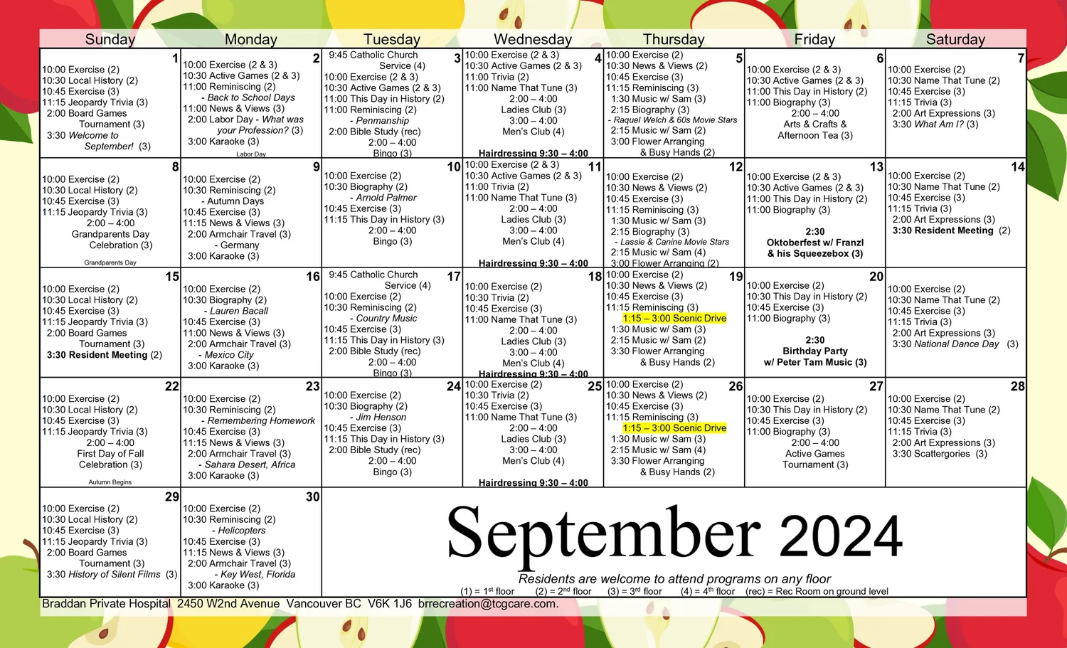 Recreation Calendars — The Care Group BC