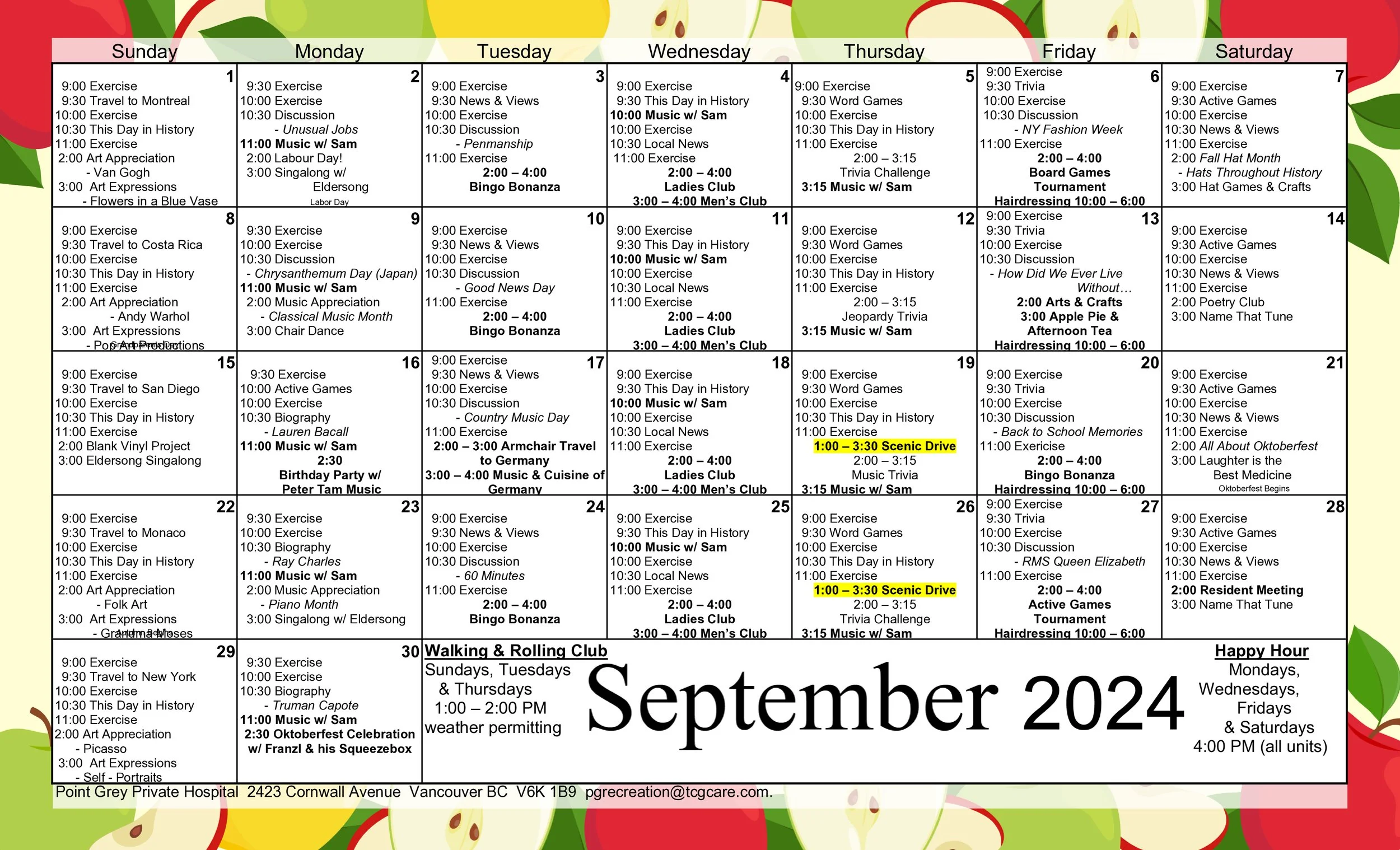 Recreation Calendars — The Care Group BC