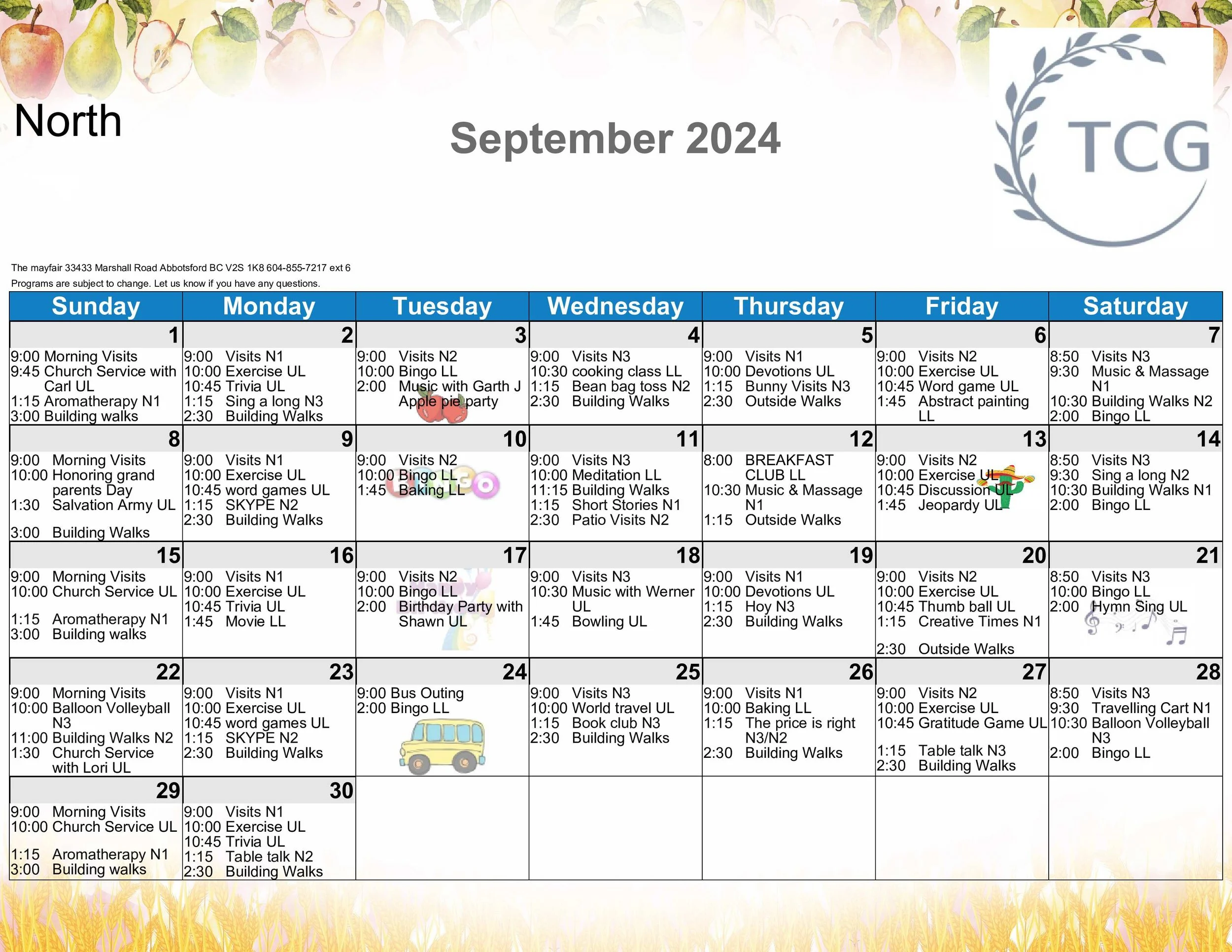 Recreation Calendars — The Care Group BC