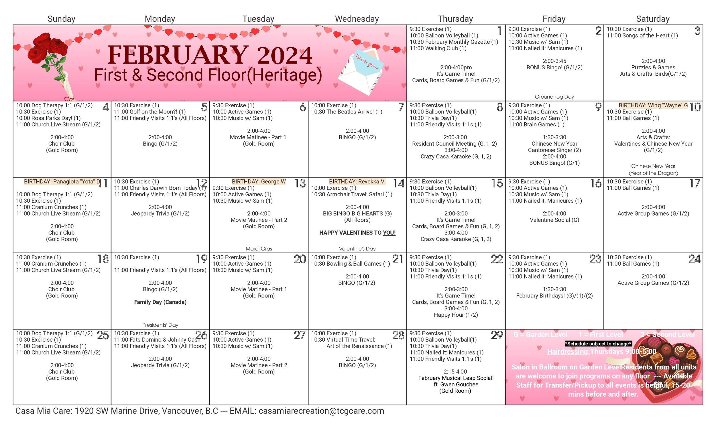 Recreation Calendars — The Care Group BC