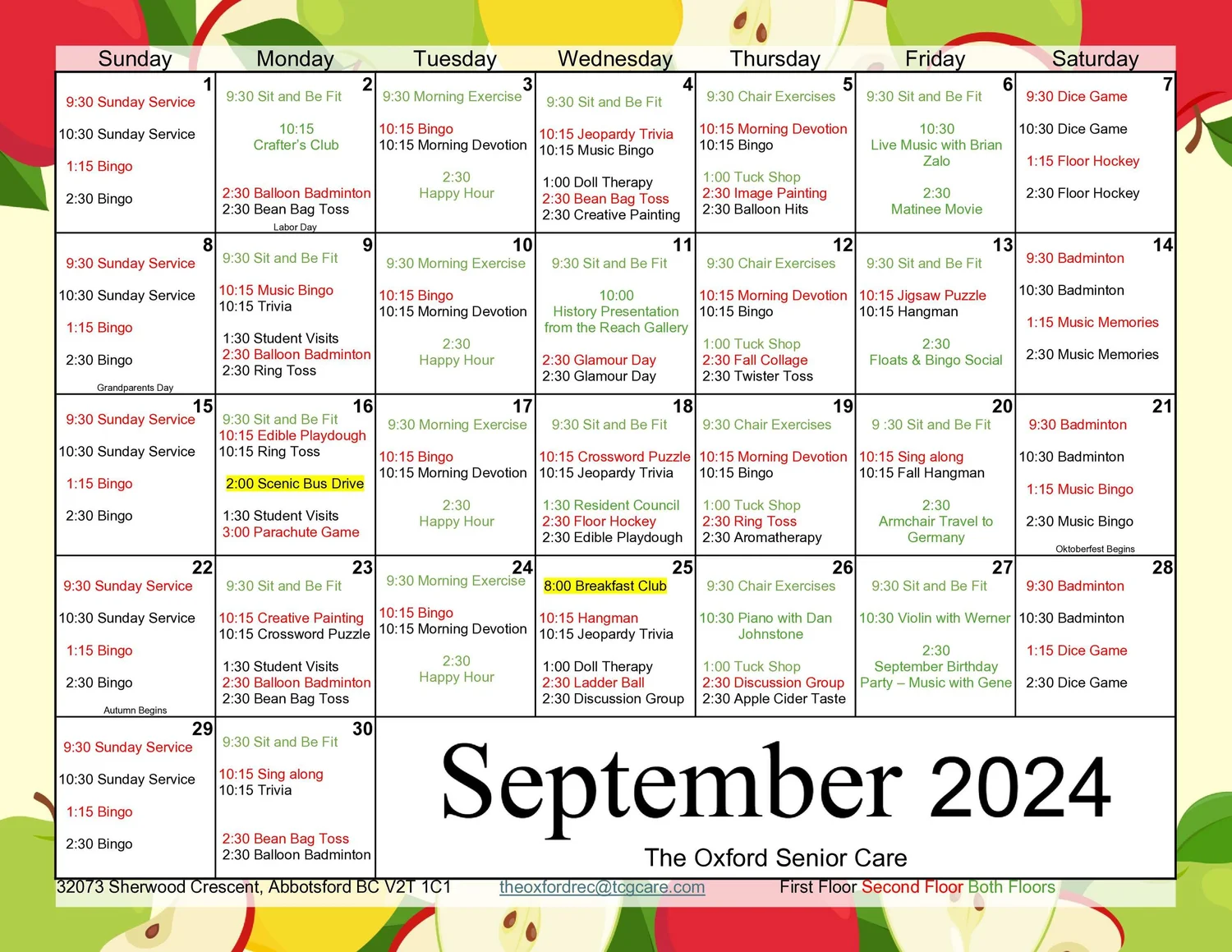 Recreation Calendars — The Care Group BC
