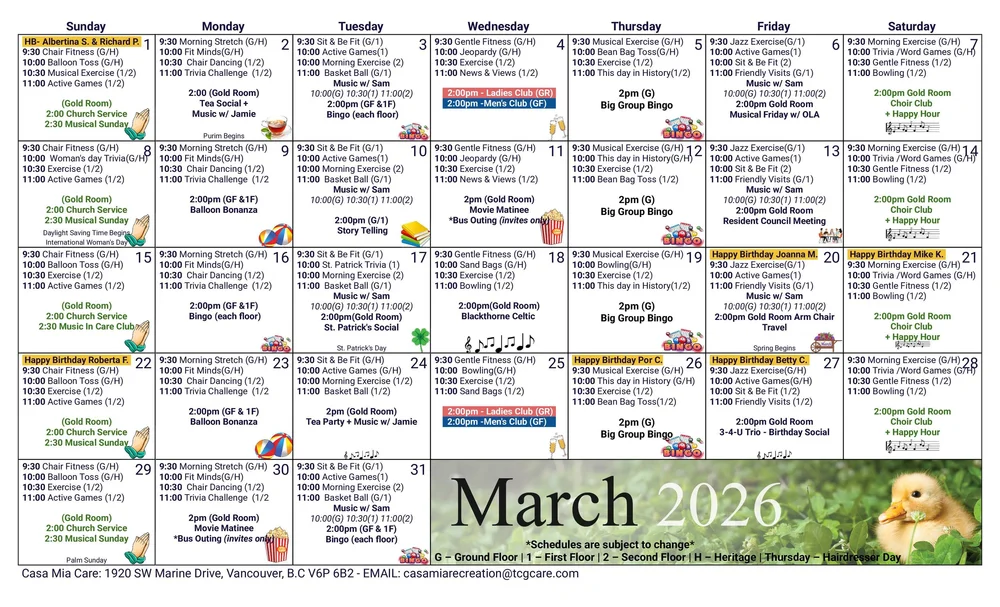 Recreation Calendars — The Care Group BC