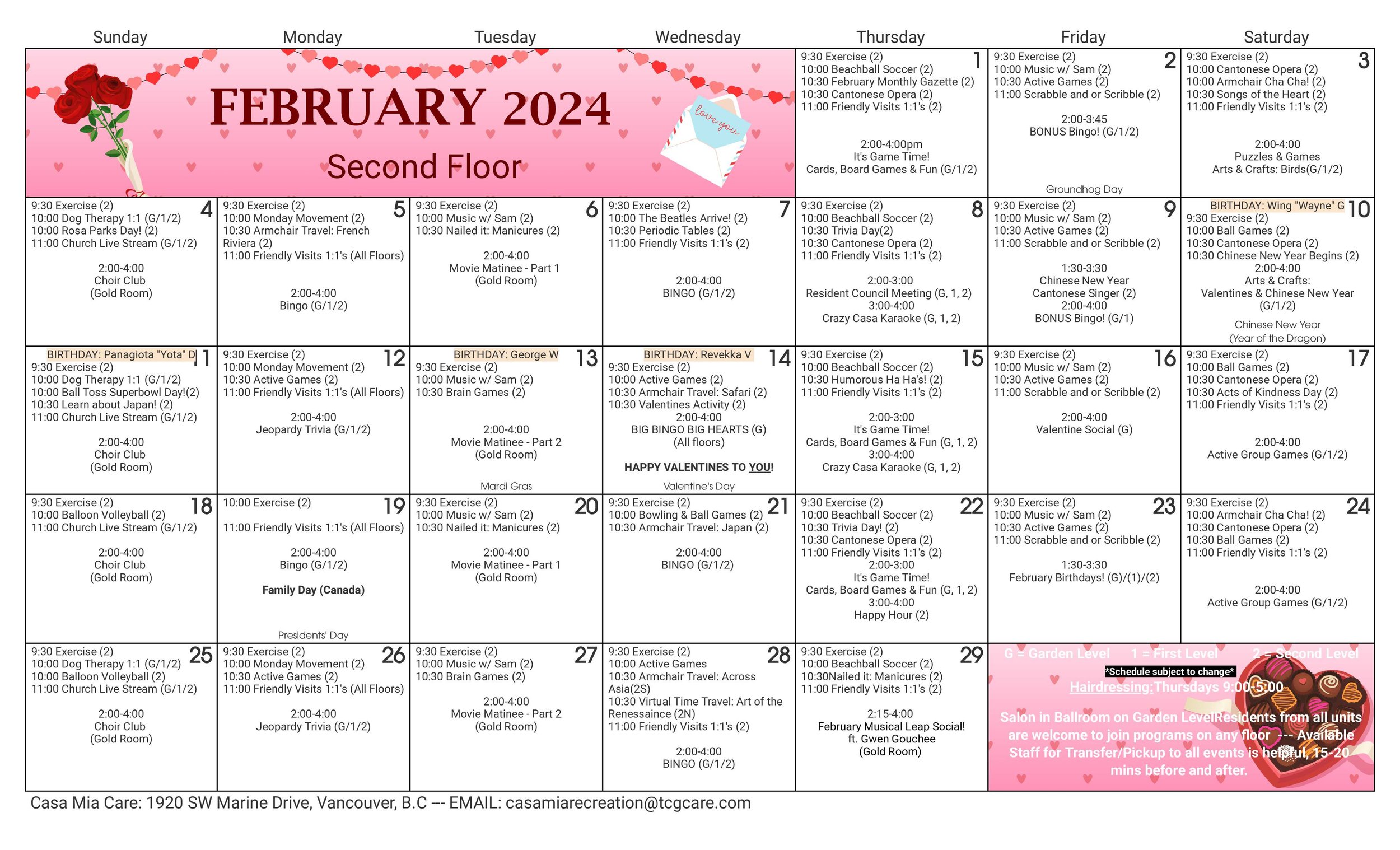 Recreation Calendars — The Care Group BC