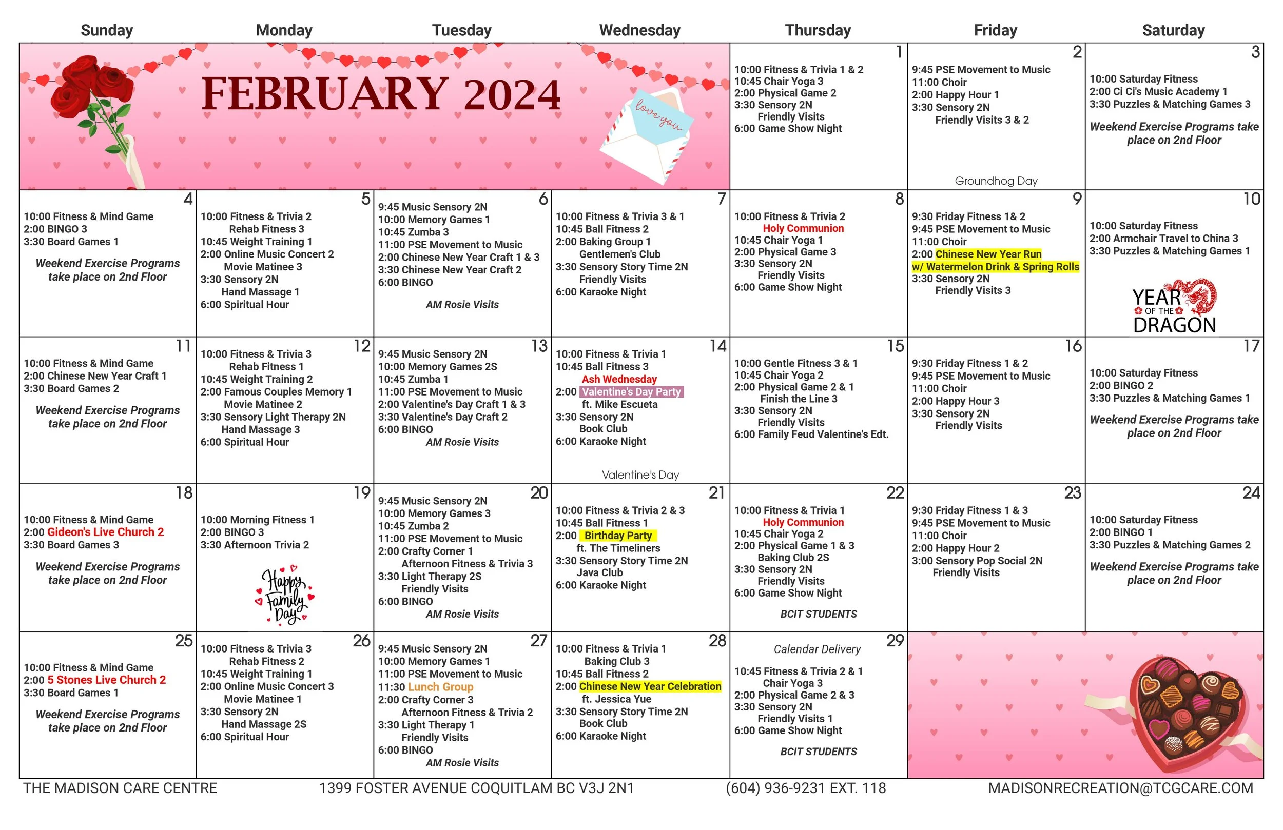 Recreation Calendars — The Care Group BC