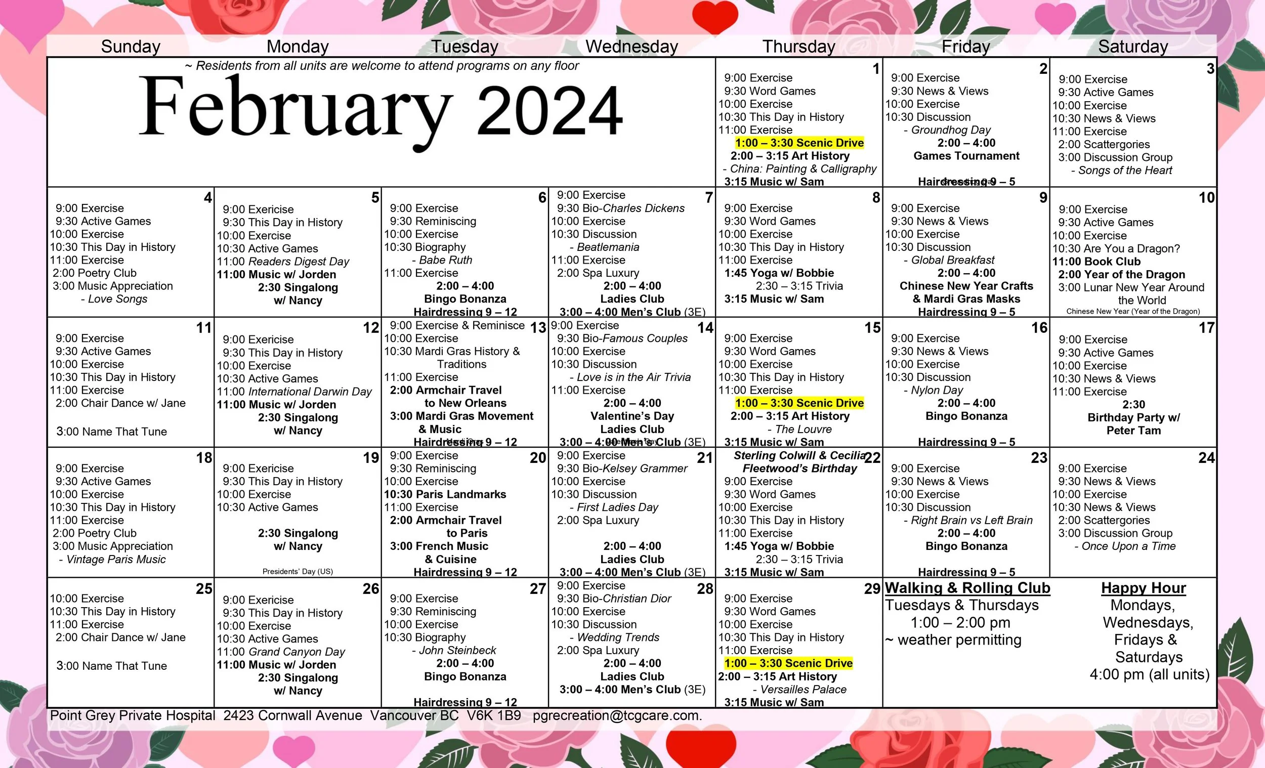 Recreation Calendars — The Care Group BC