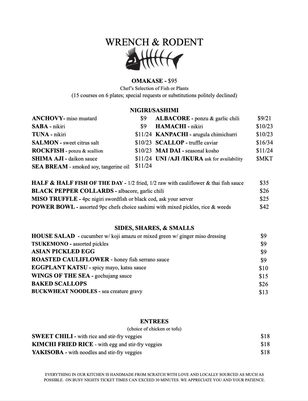 Menu | Best Sushi & Omakase in San Diego | Wrench and Rodent — WRENCH ...