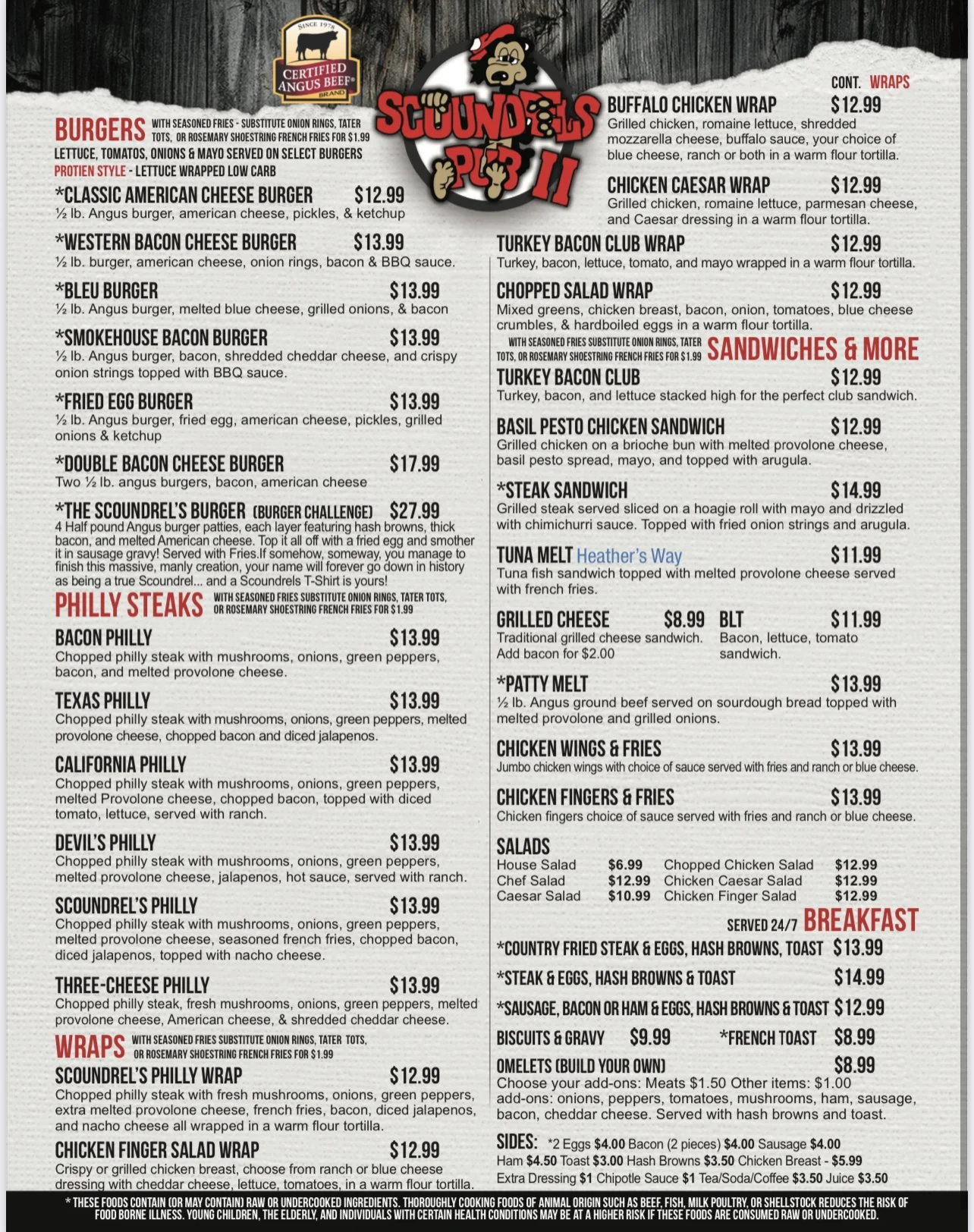 Menu — Scoundrels Pub II