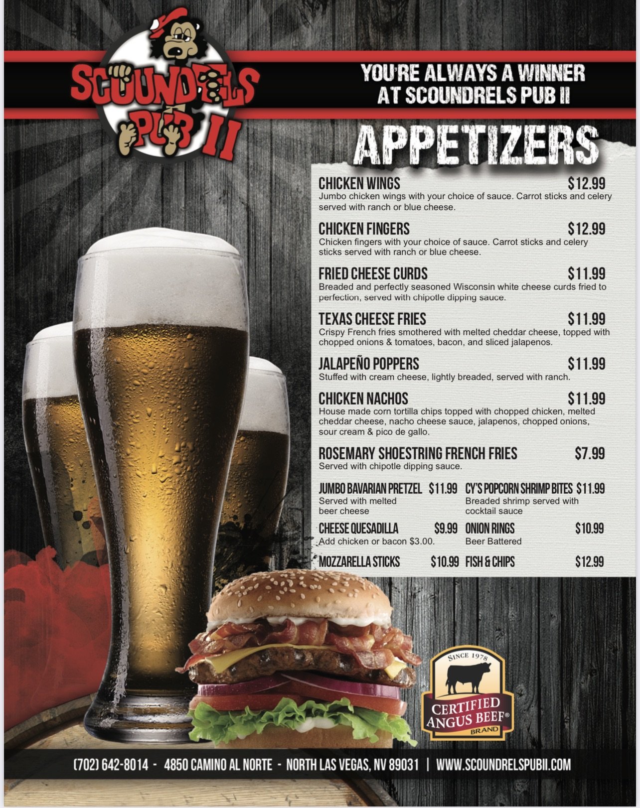 Menu — Scoundrels Pub II