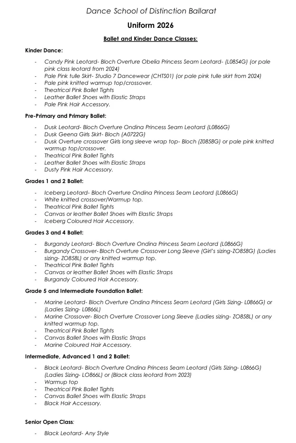 Uniform — Ballarat Ballet & Dance School | Dance School of Distinction