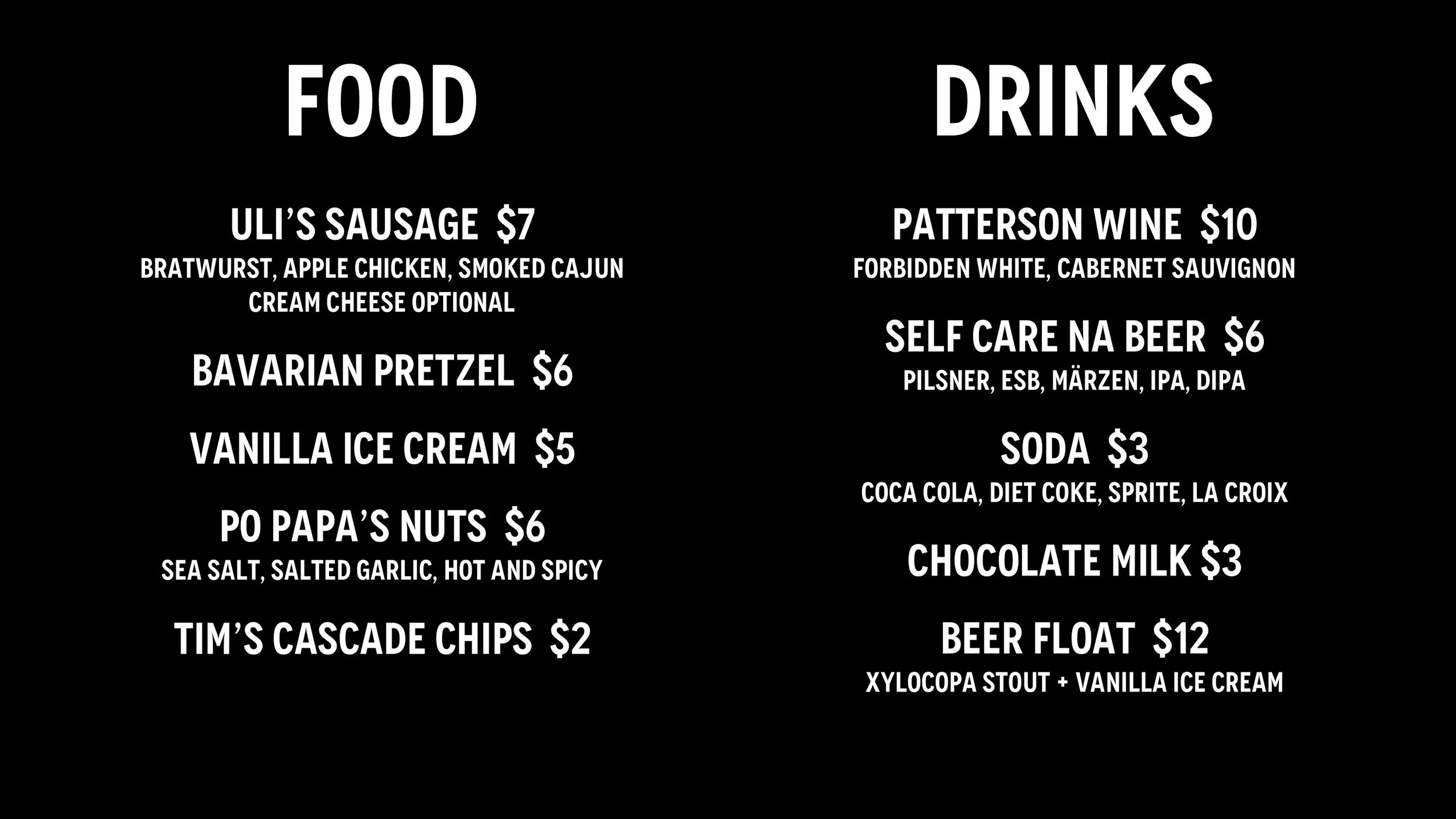 Taproom Menu — Watts Brewing Company