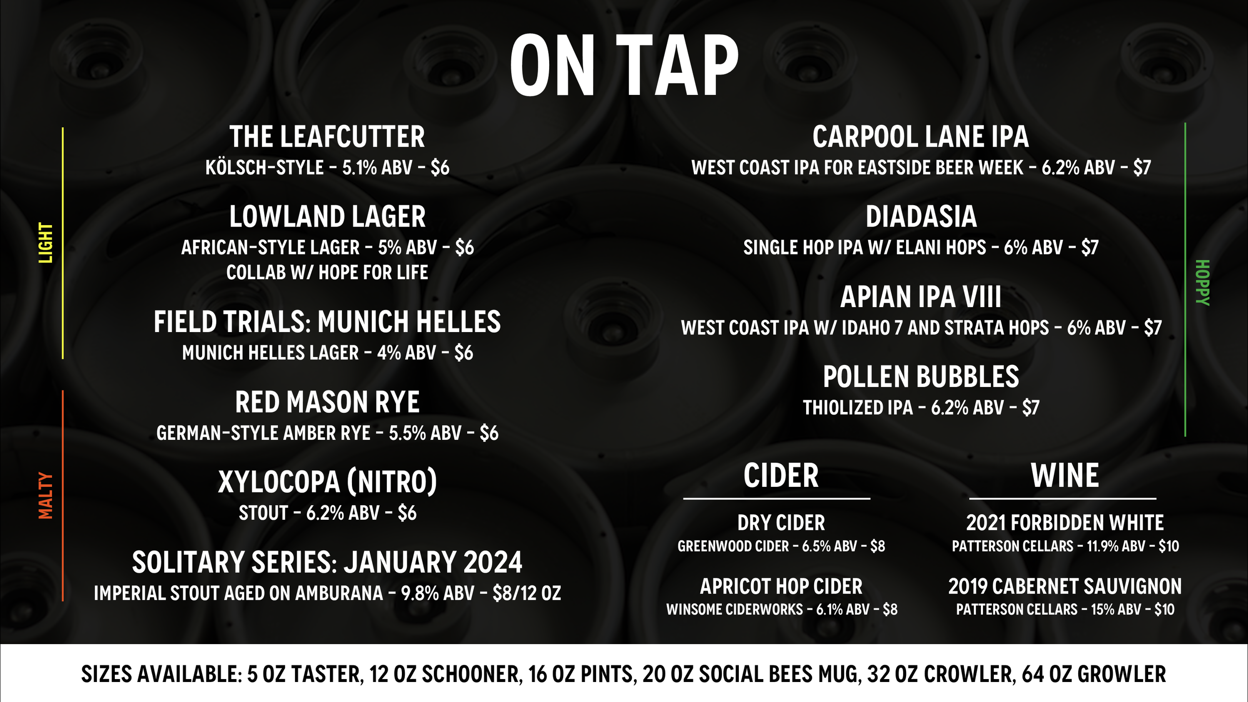 Taproom Menu — Watts Brewing Company