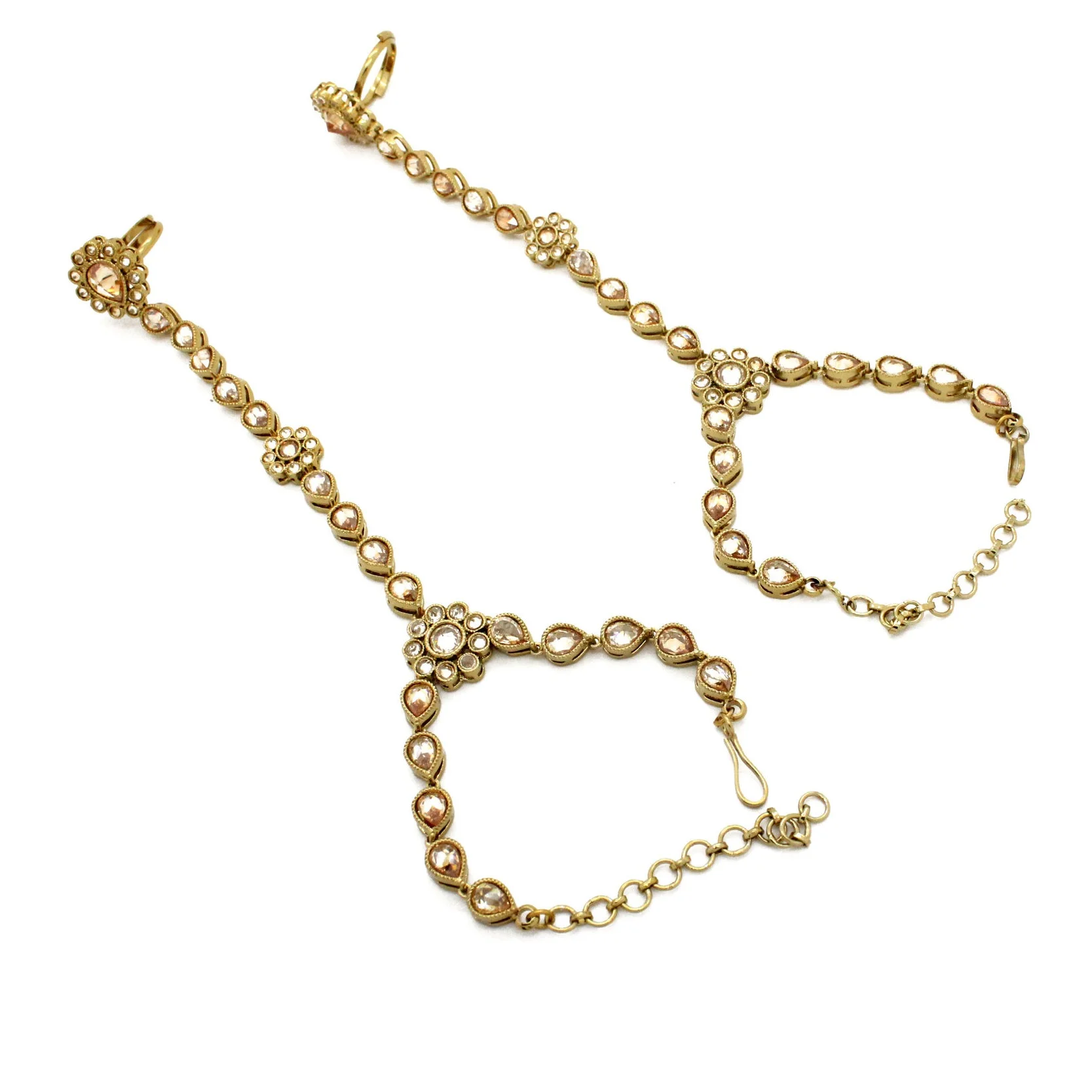 Pair of Antique Gold 'DEVIANA' Kundan Hand Piece Panja Bracelets ...