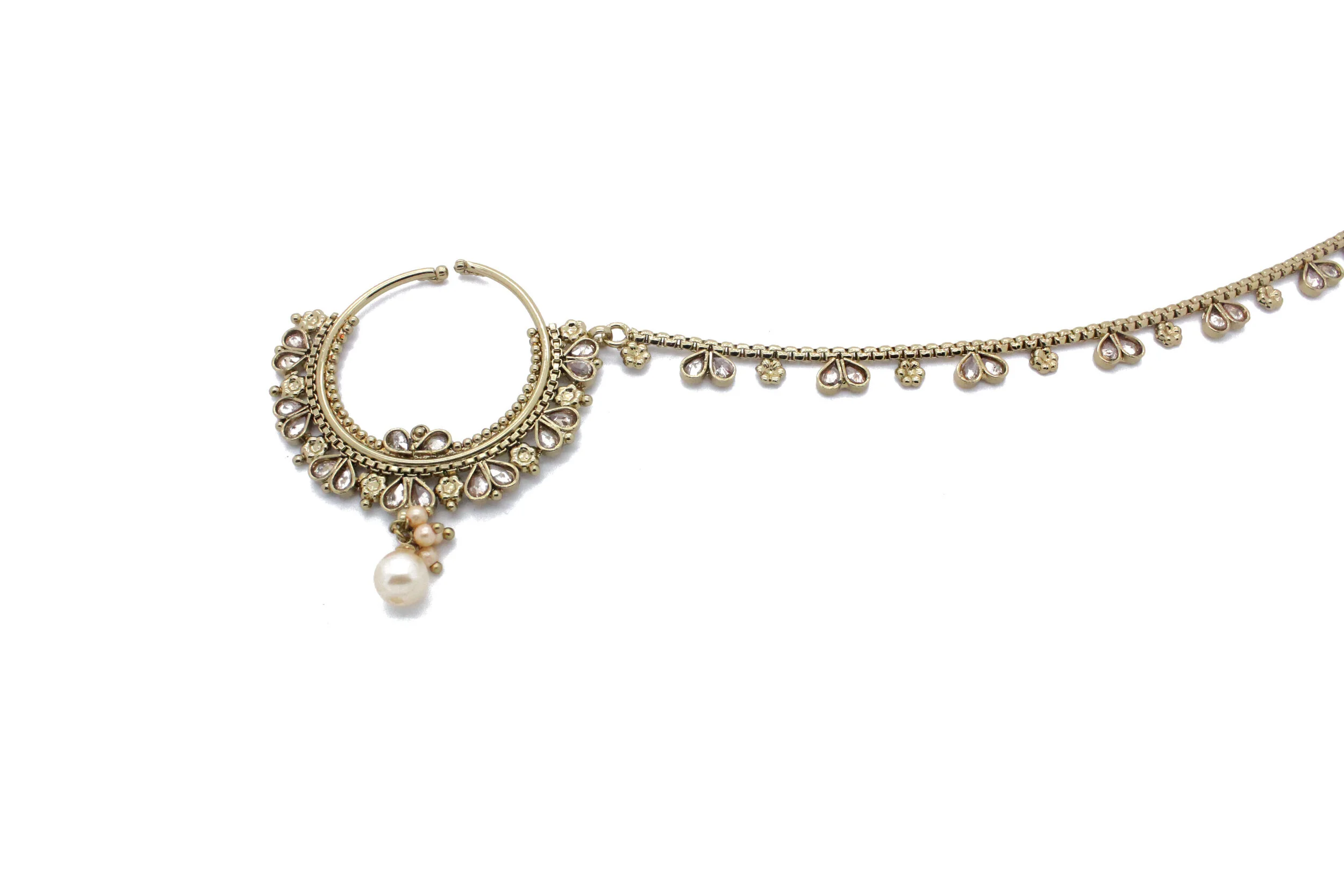 Antique Gold Nose Chain Nath — Glimour Jewellery
