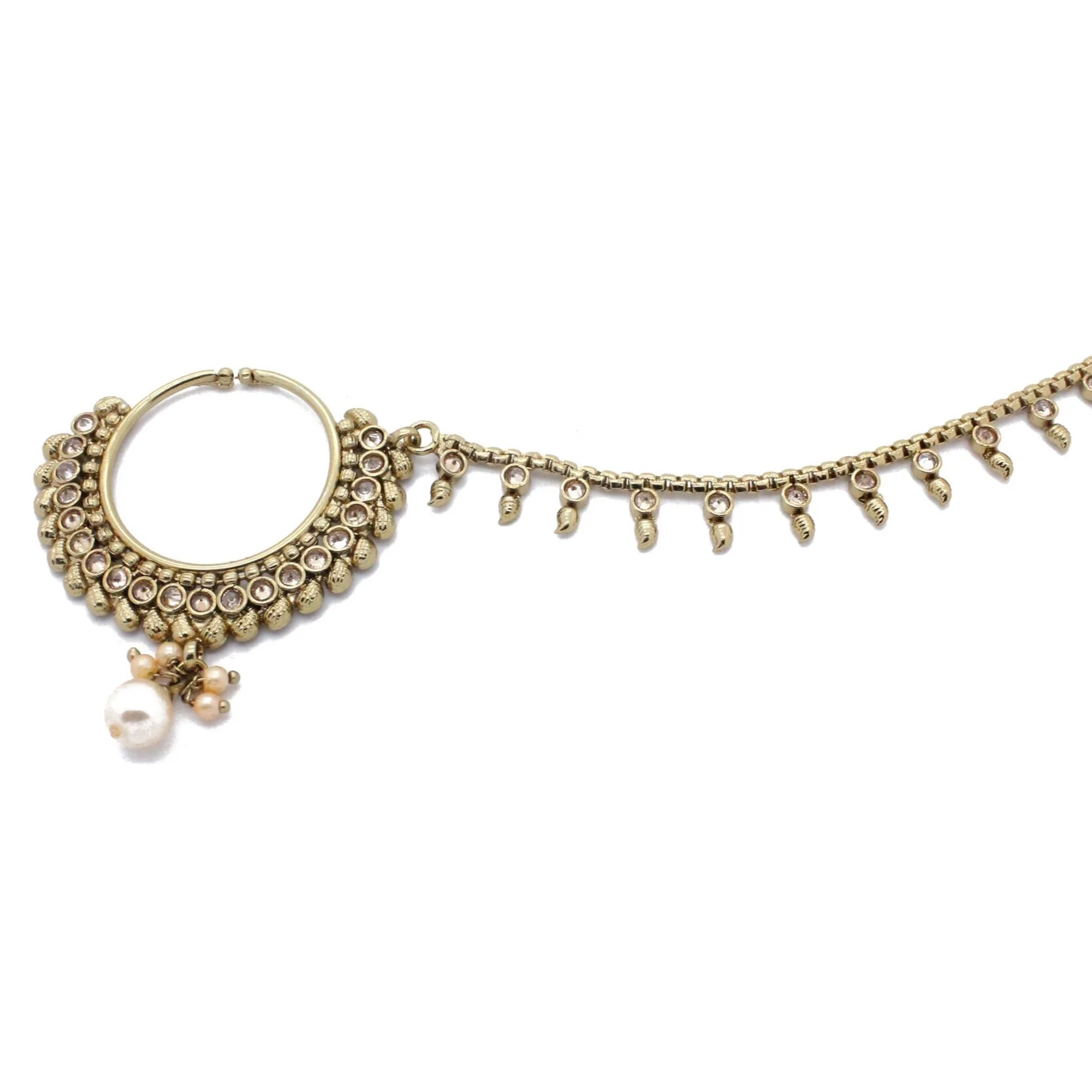 Antique Gold Nose Chain Nath — Glimour Jewellery