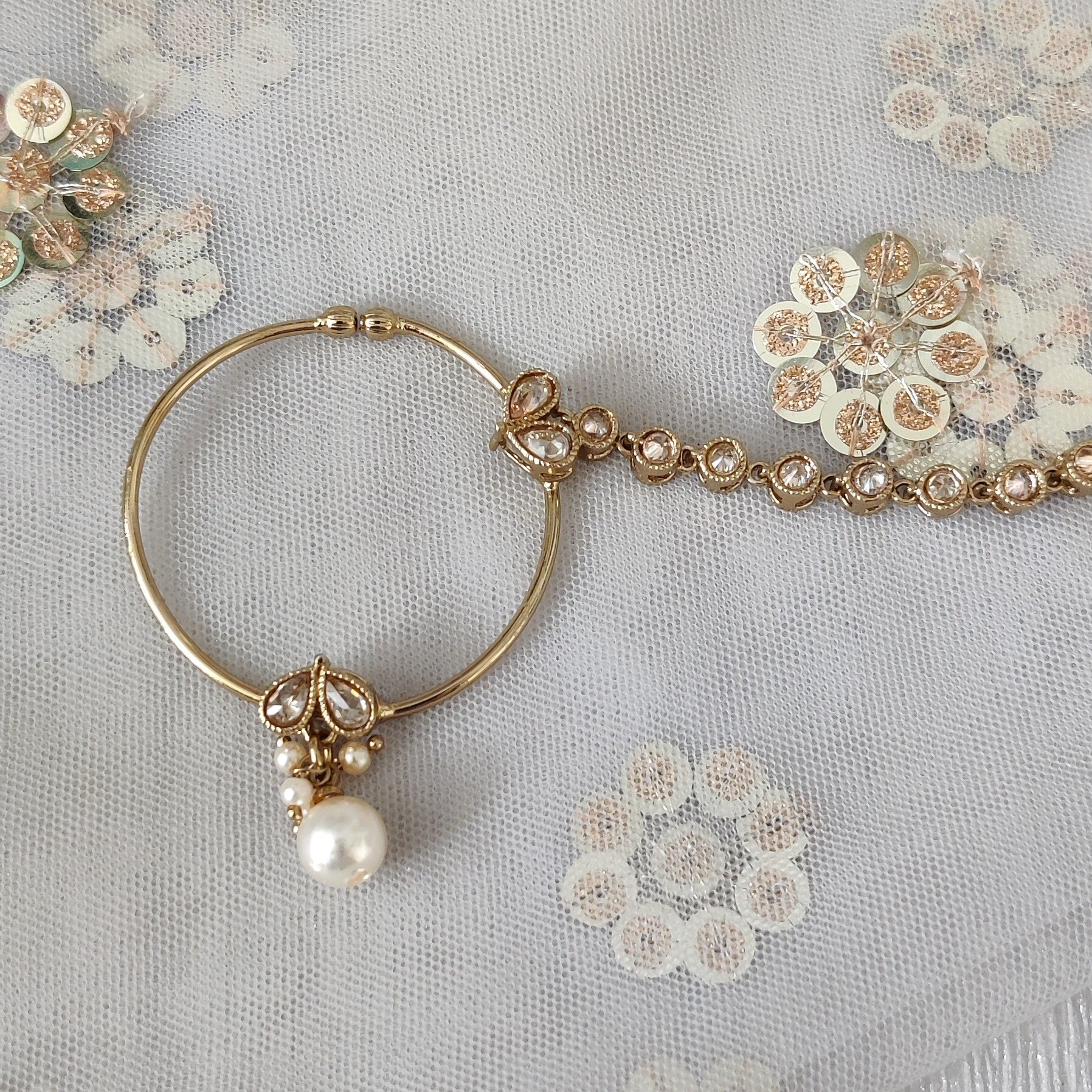 Antique Gold Green Indian Nose Chain Nath Nose Piece — Glimour Jewellery