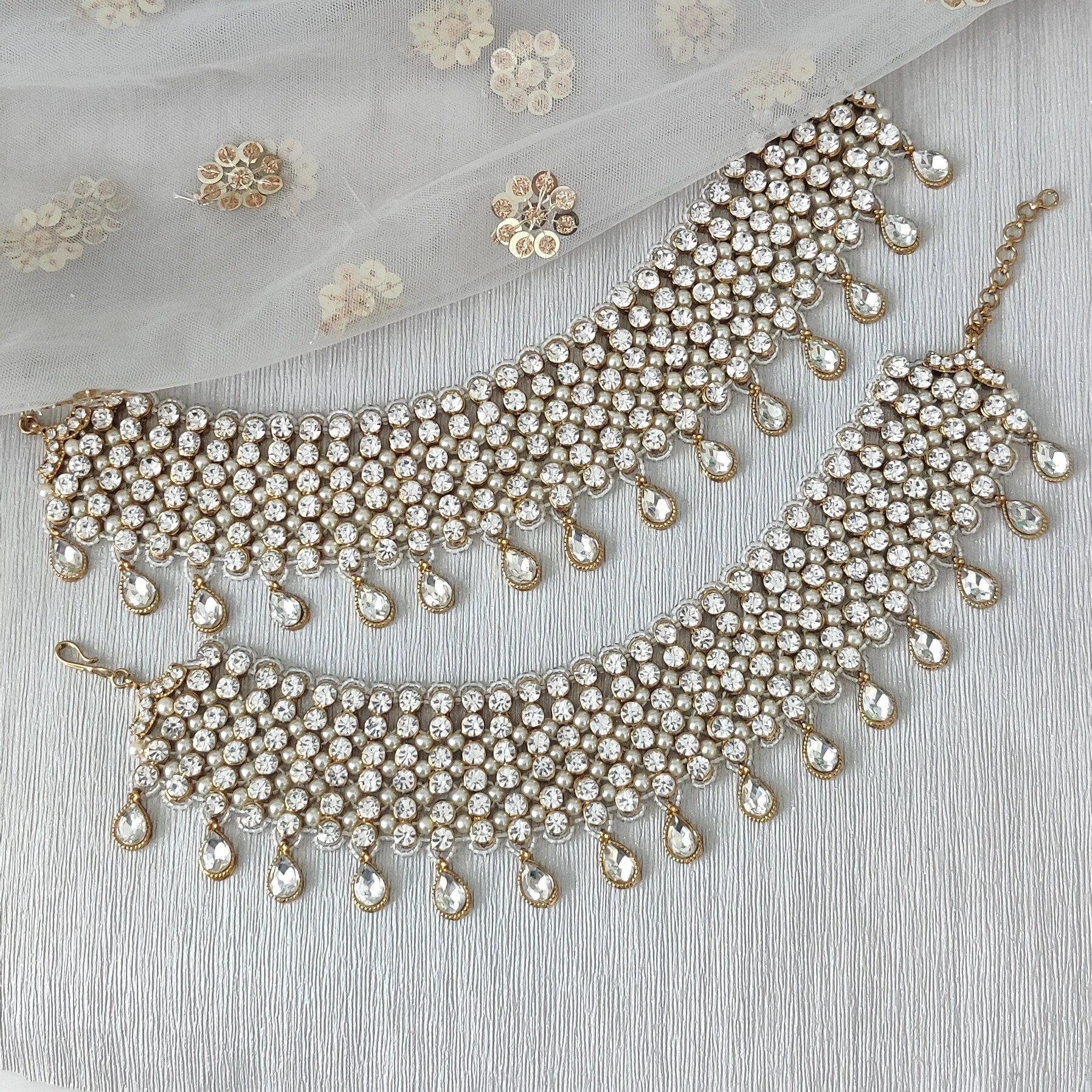 Full Silver Pearl Indian Asian Bridal Payals Jhanjars Anklets Panjeba ...