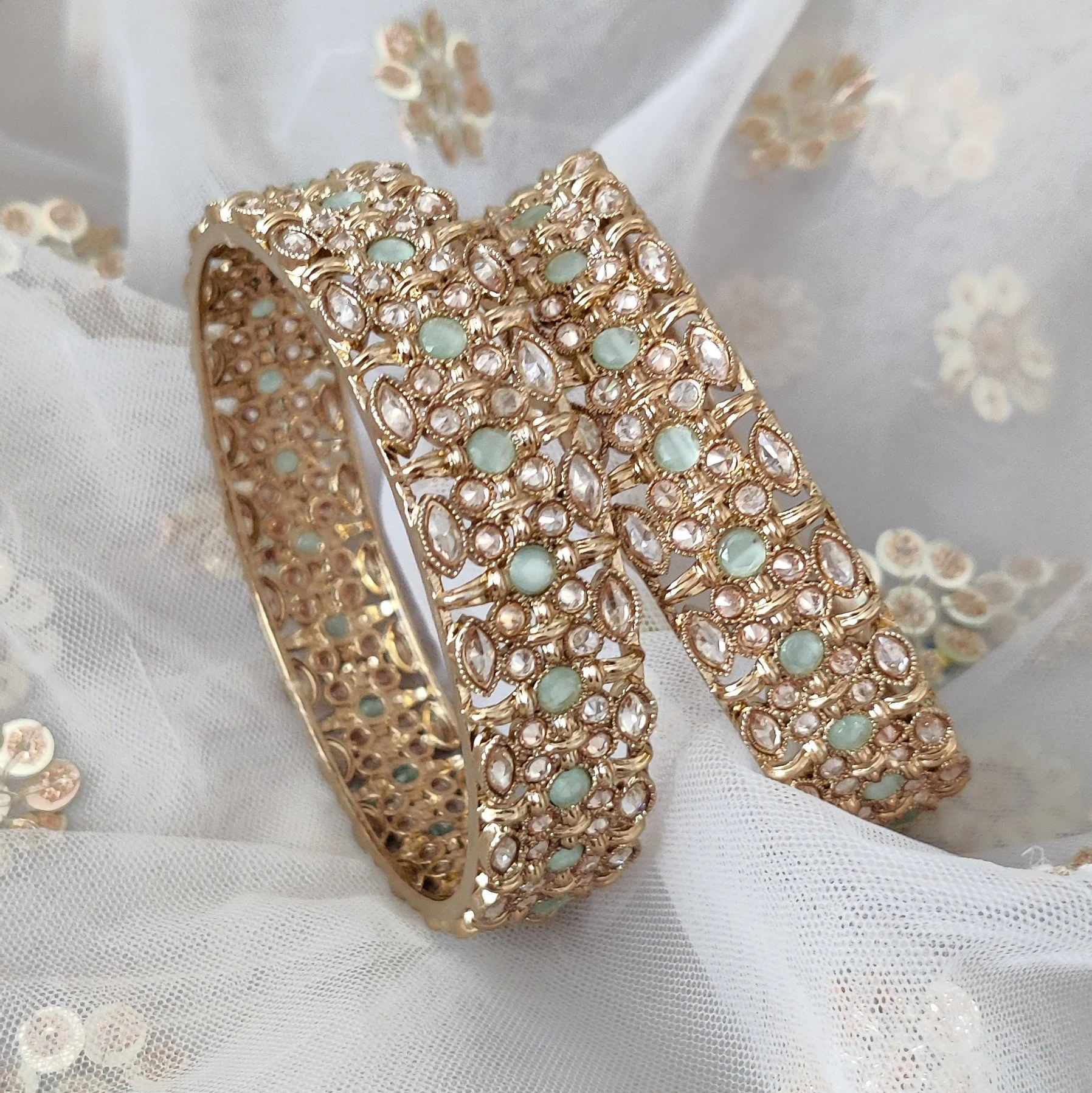 Antique Gold Indian Asian Kundan Polki Bangles Churiya Karay — Glimour ...