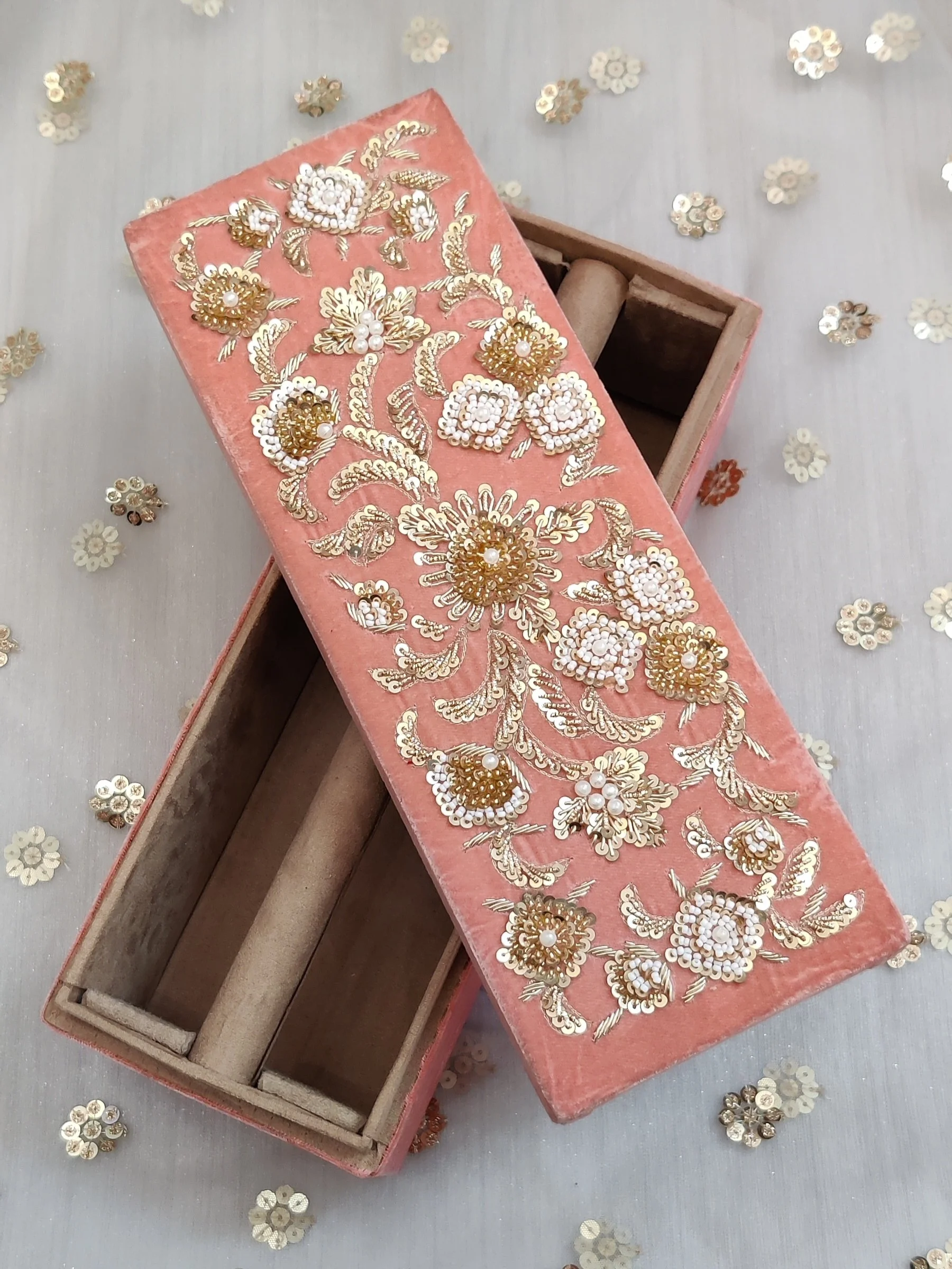 Maroon Sequin Handmade Velvet Bridal Bangle Box Bridal Choora Box ...