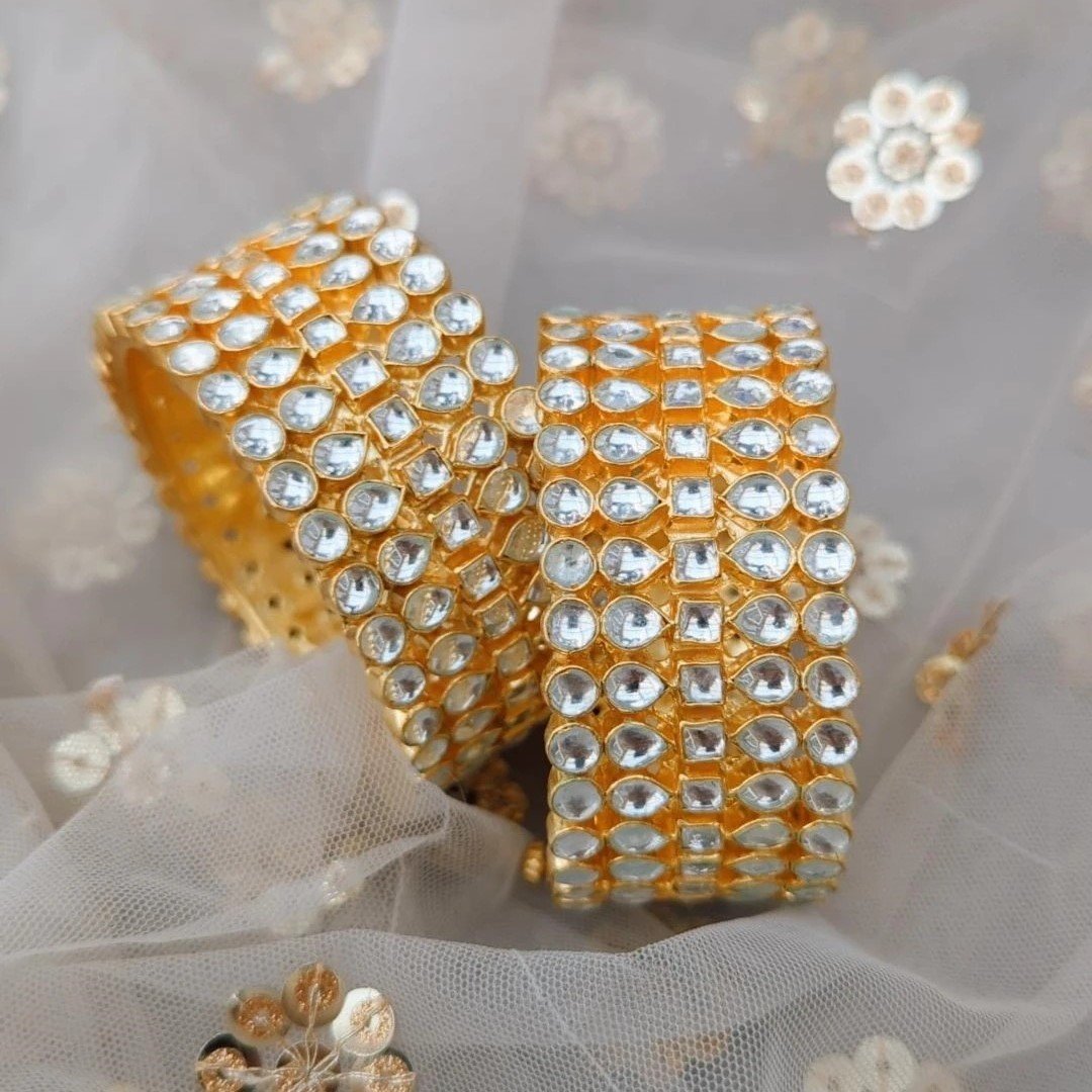 Pair of statement Gold Silver Pachi Kundan Kangan Bangles Karay Kundan ...