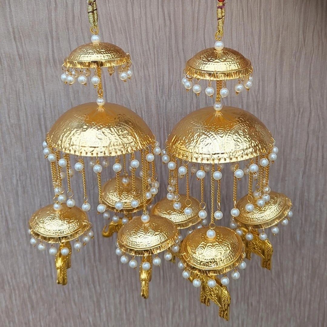 Gold Pipal Patti Elephant Dangling Bridal Kaleerey Kalire Kaleere ...
