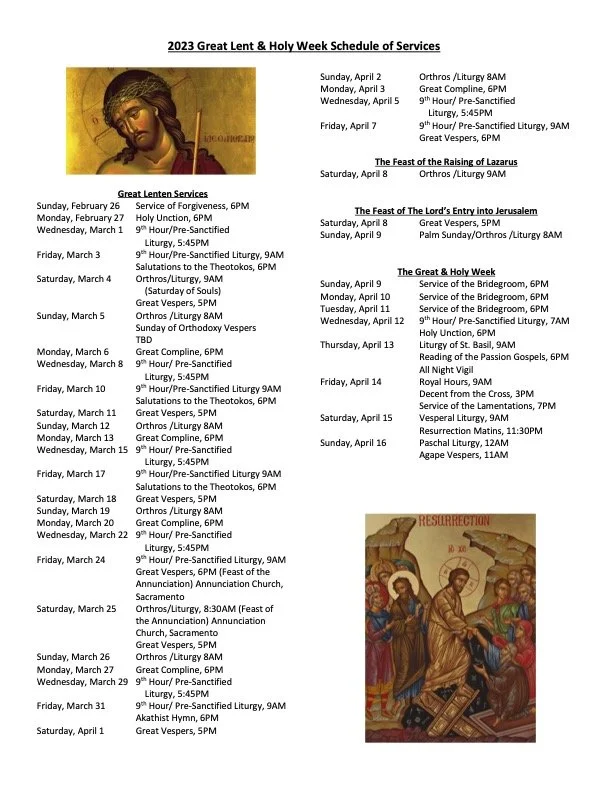 Great Lent & Holy Week Schedule — Metropolis of San Francisco Shrine