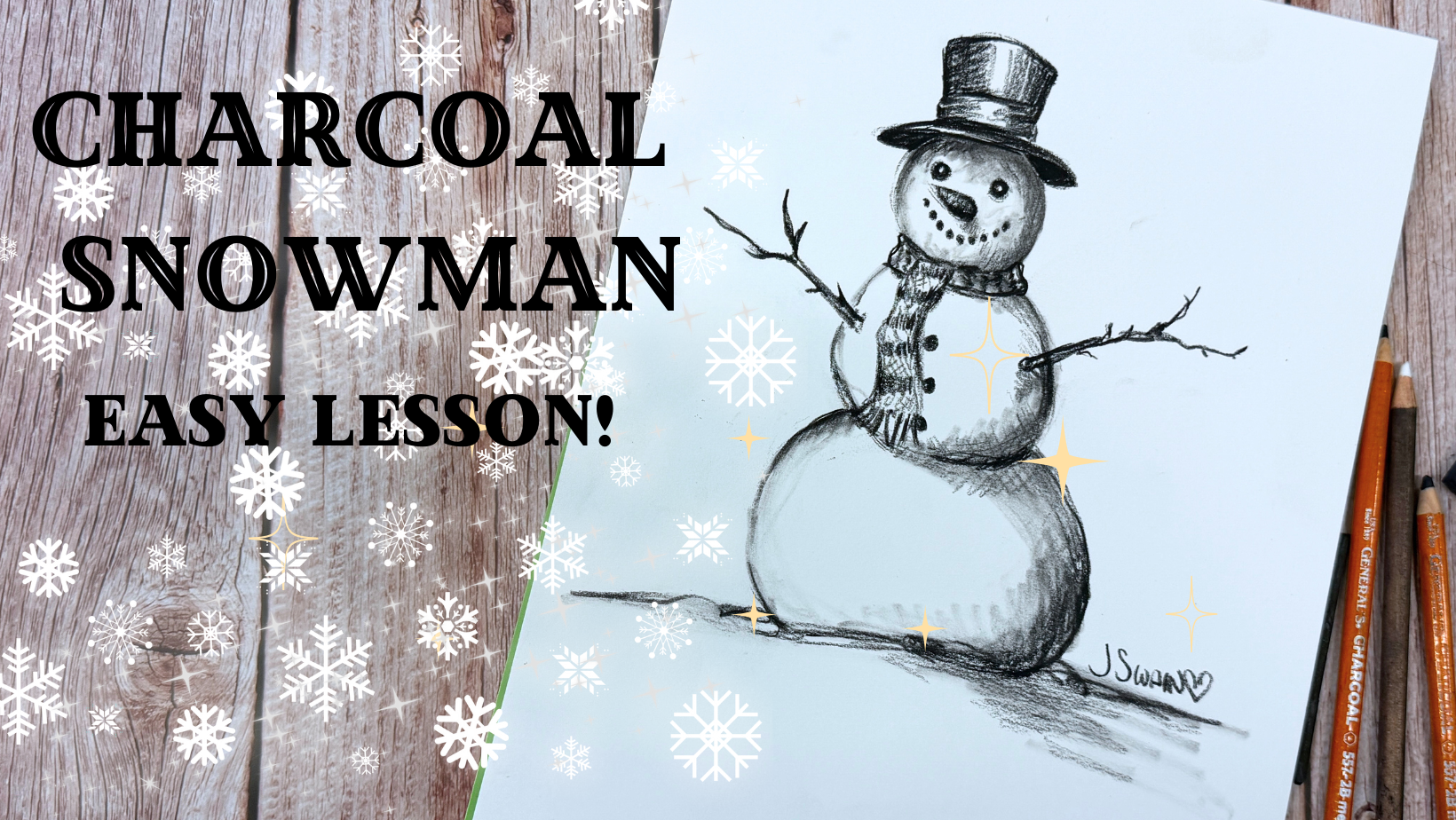 Draw a snowman in Pencil or Charcoal, easy art tutorial and lesson ...