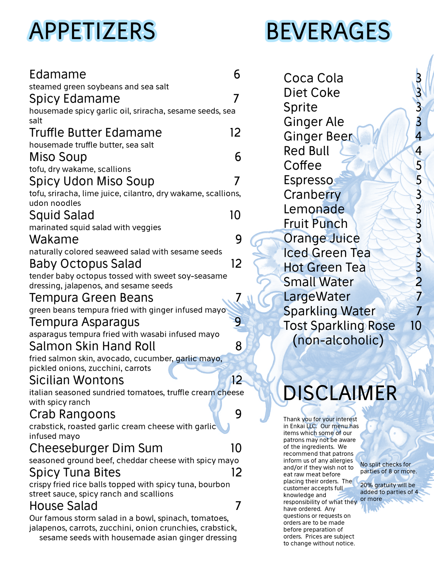 MENU — Enkai Sushi Bar