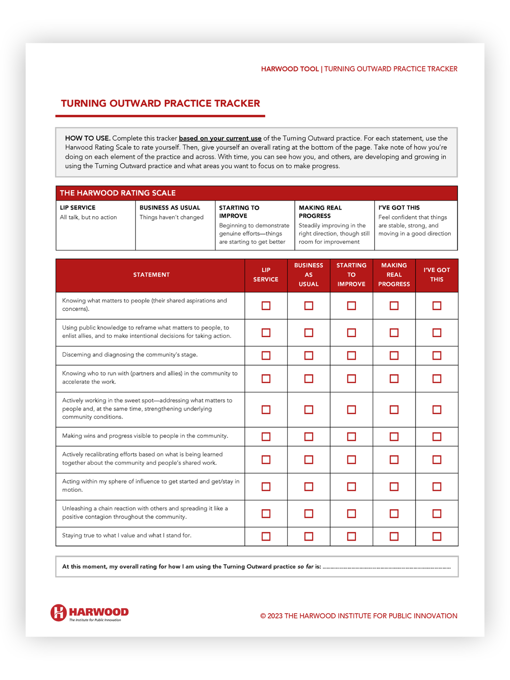 Turning Outward Practice Tracker — The Harwood Institute