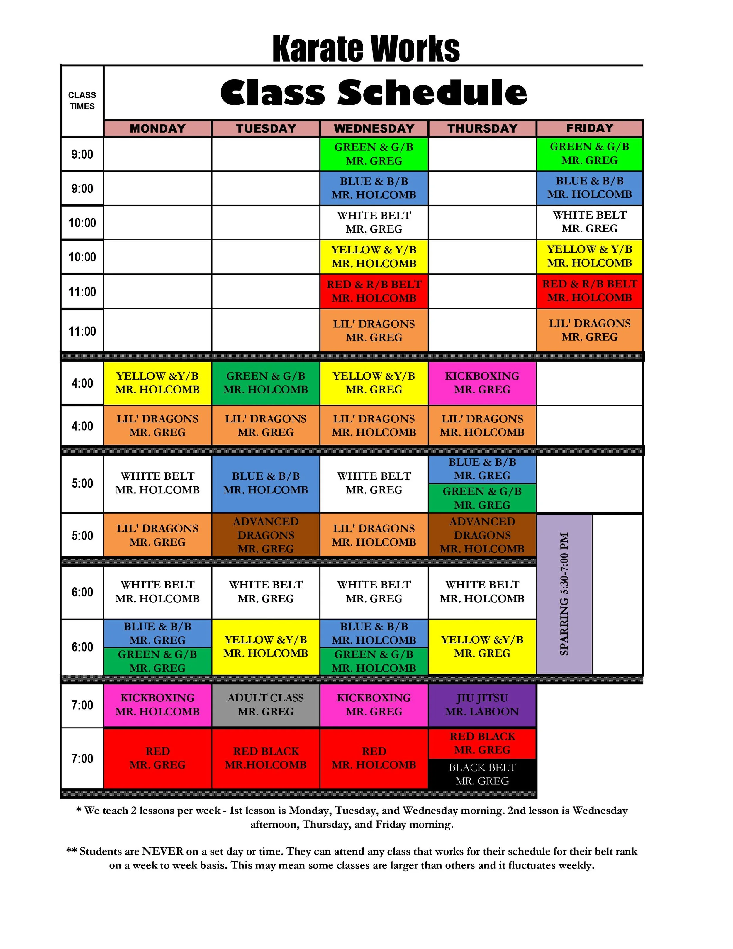 Class Schedule — Karate Works