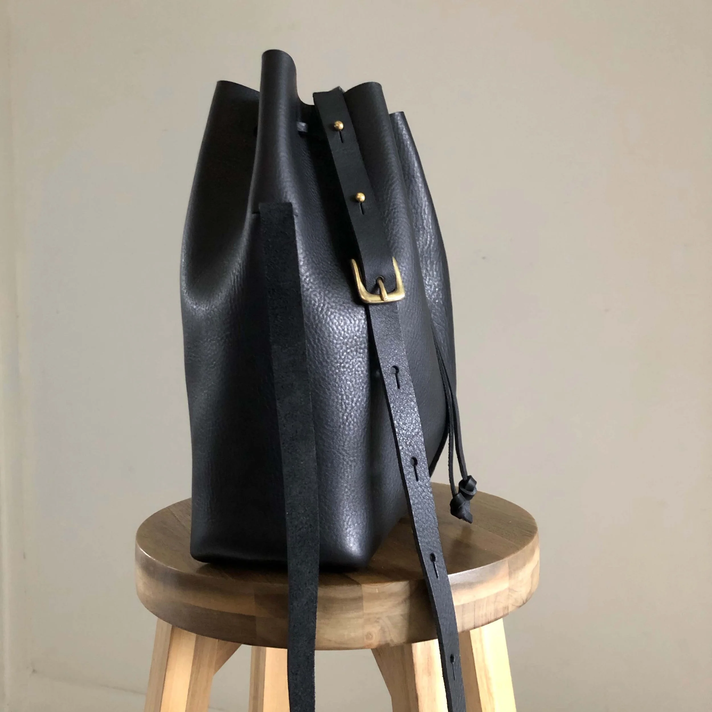 Nomad Maxi Handcrafted Leather Bucket Bag in Black or Tan — CARV