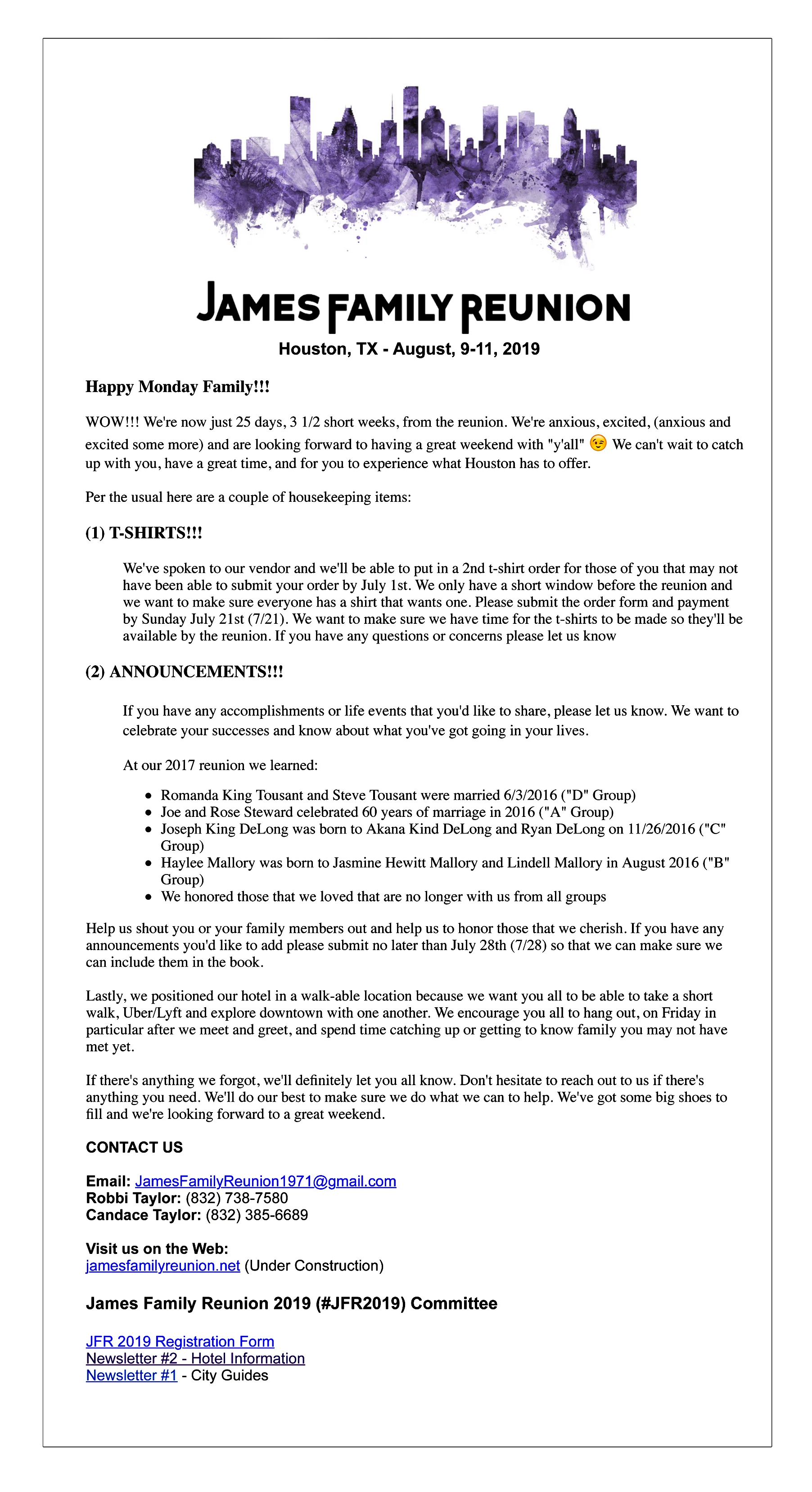 Family Reunion Newsletter