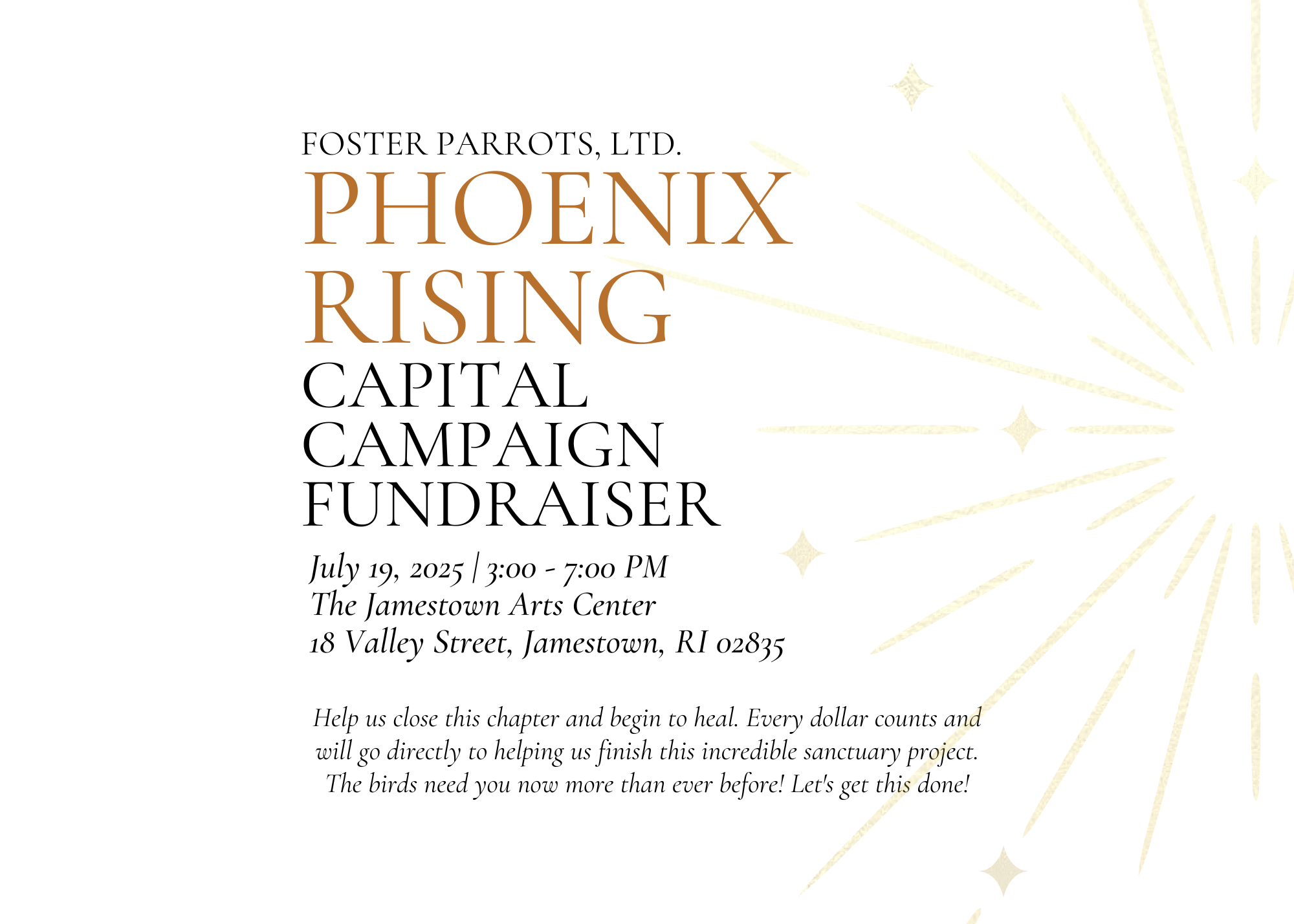 Phoenix Rising: Capital Campaign Fundraiser — Foster Parrots — The New ...
