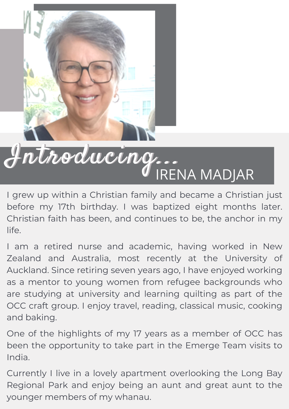 Irena Madjar — Orewa Community Church