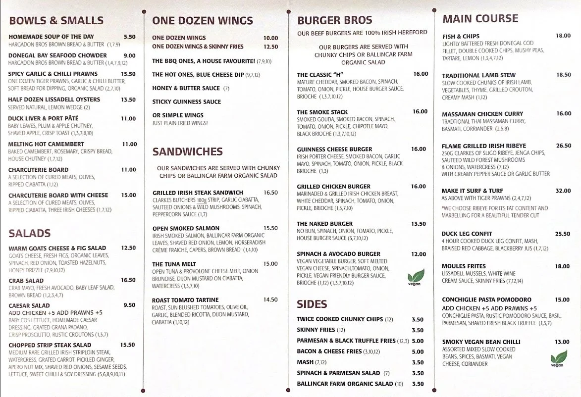 Menu — Hargadon Bros