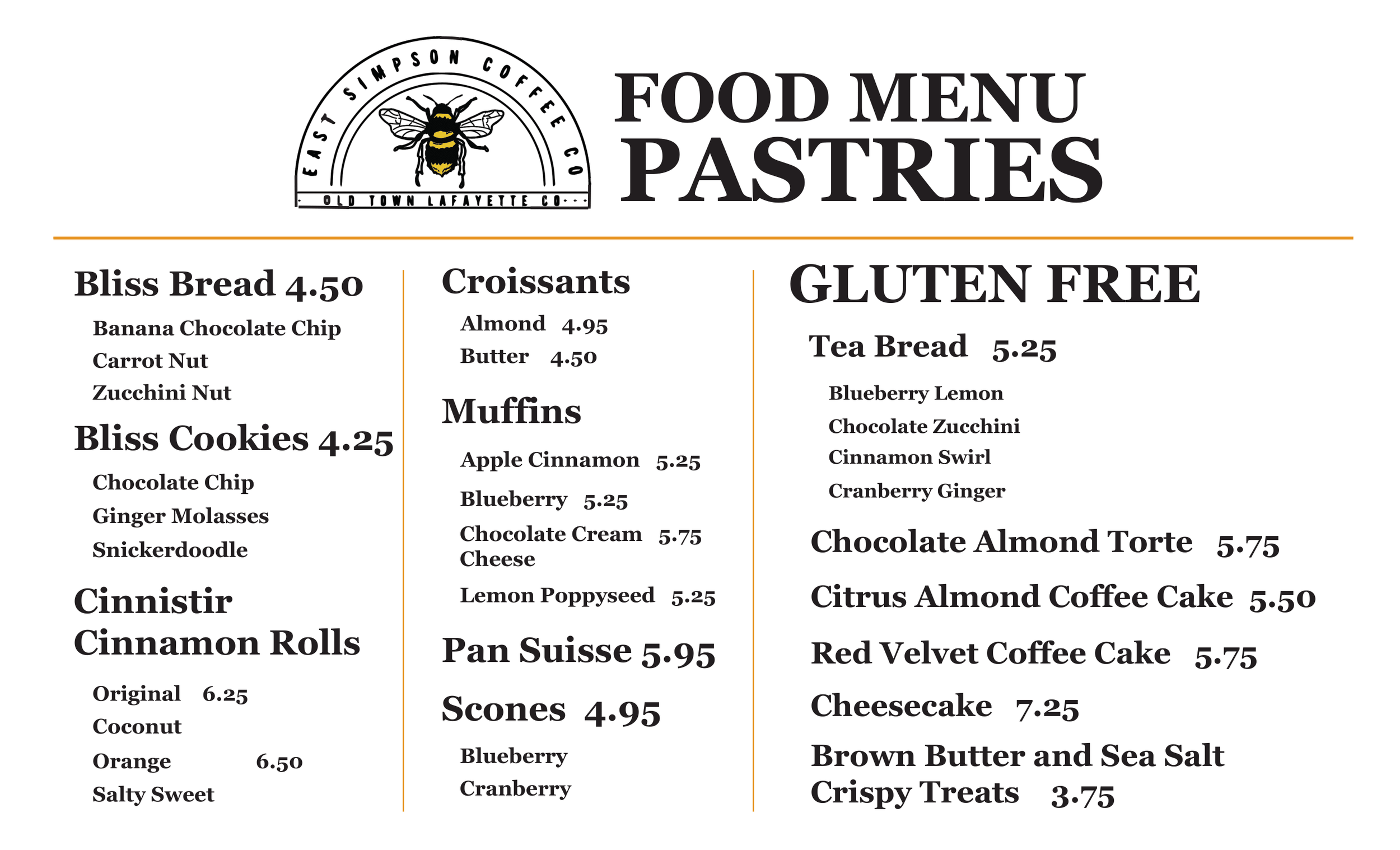 Menu — East Simpson Coffee Company