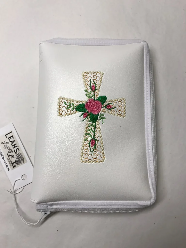 Pearl & Rose Cross Missal Cover — Custom Missal & Breviary Covers
