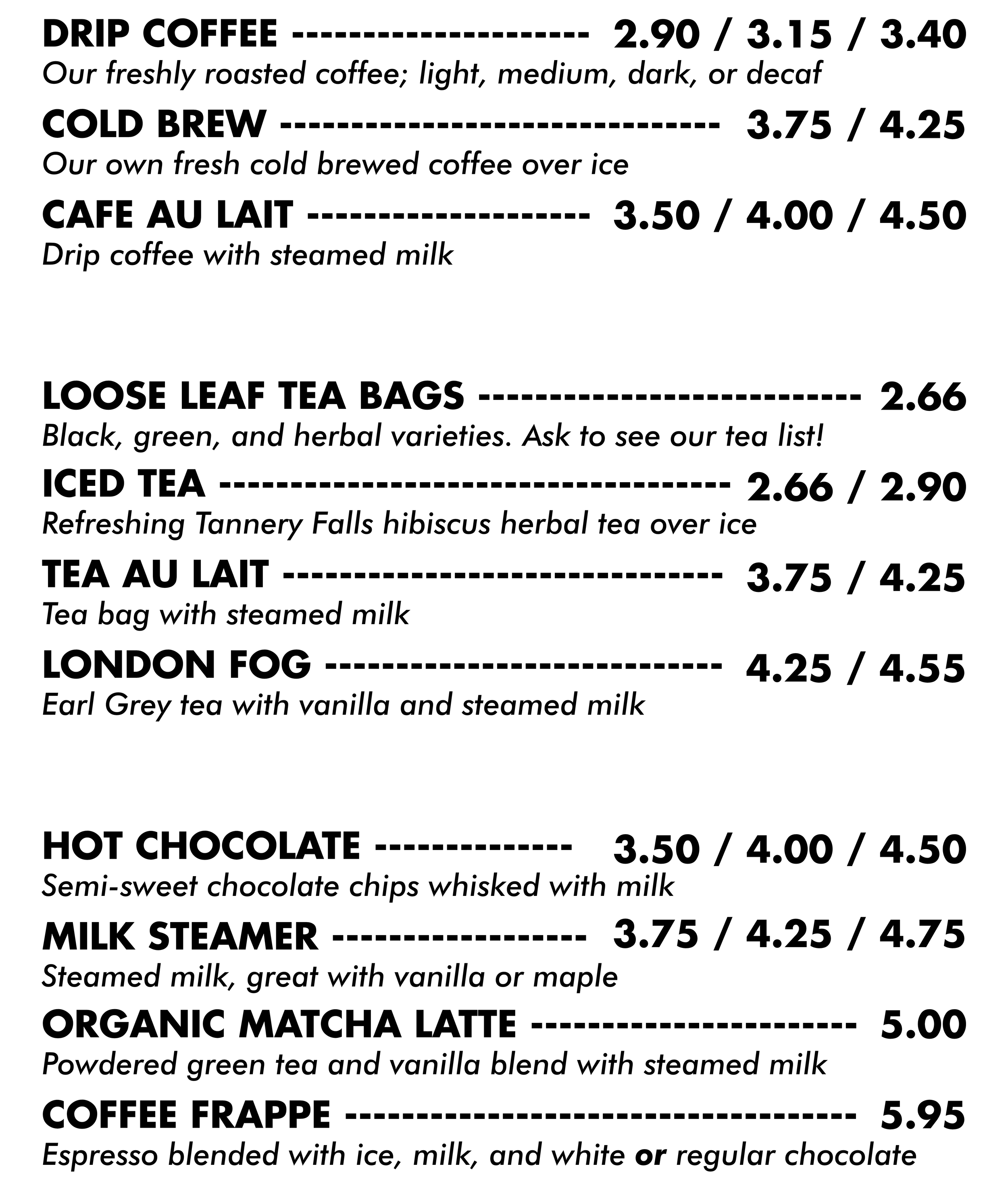 MENU-TUNNEL CITY COFFEE @ MASS MOCA — Tunnel City Coffee