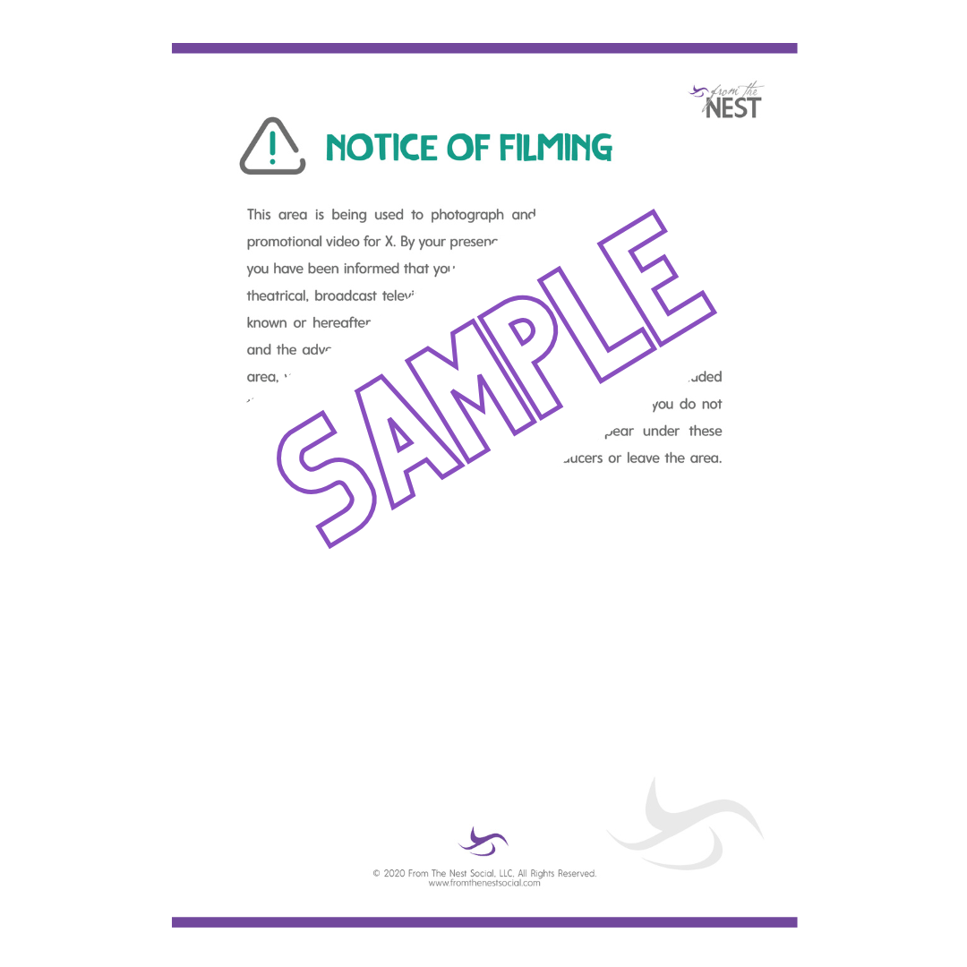 PREMIUM - Notice of Filming Template — From The Nest
