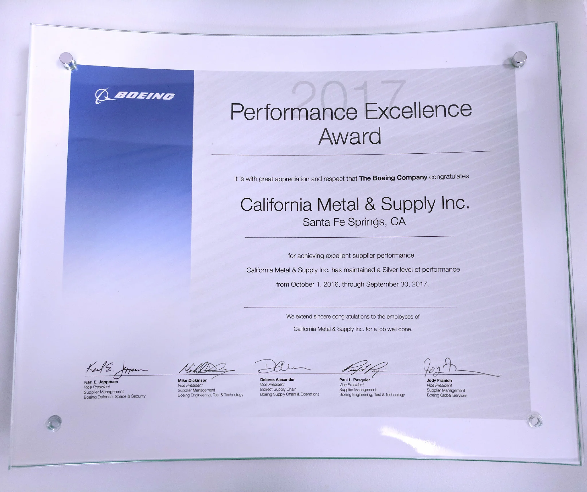Awards — CALIFORNIA METAL & SUPPLY