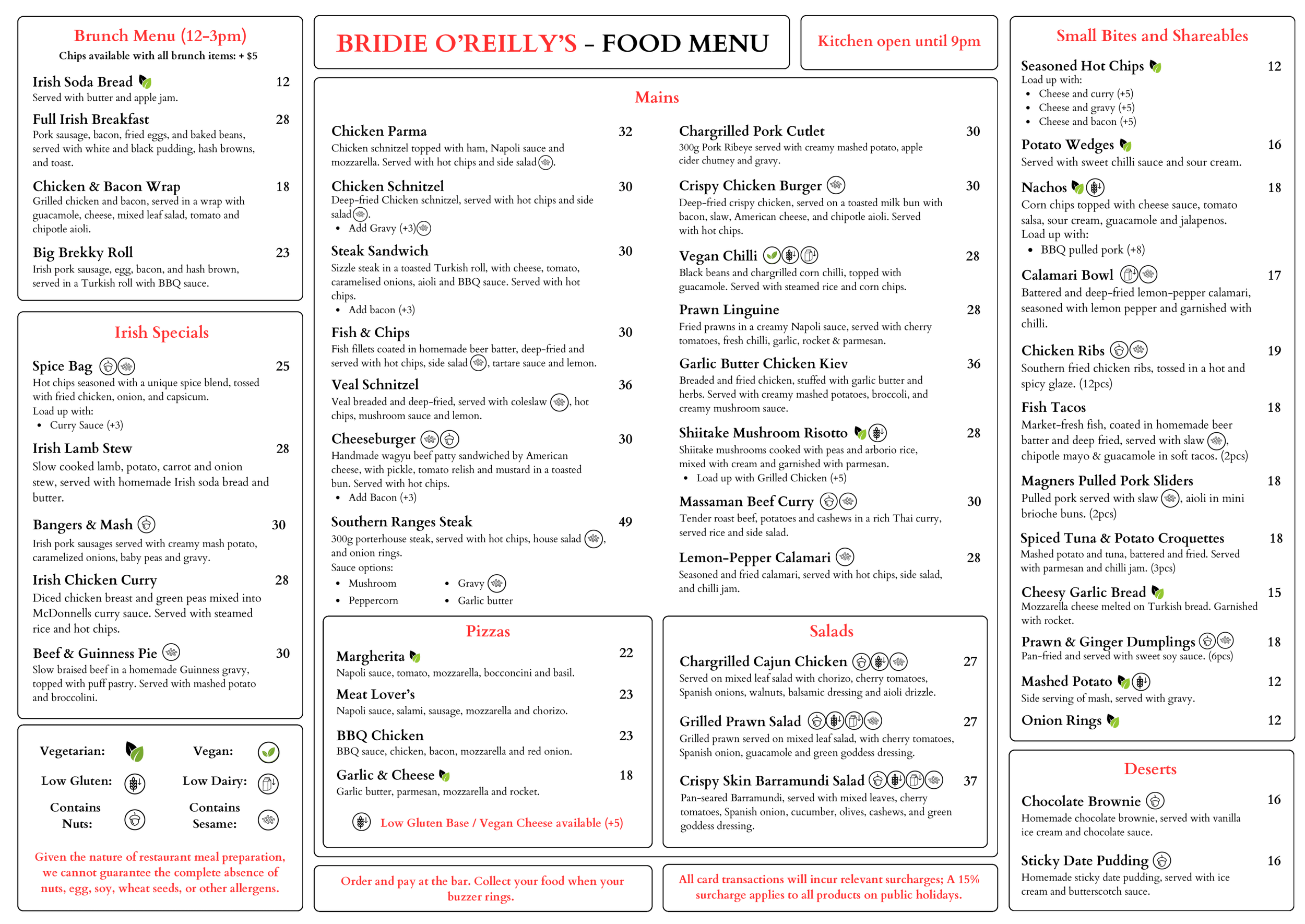 Food — Bridie O'Reilly's