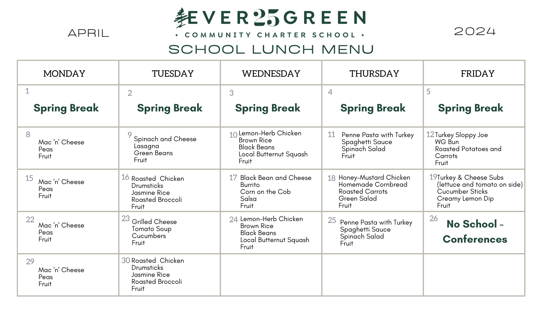 Nutrition, Menus, and More — Evergreen Community Charter School
