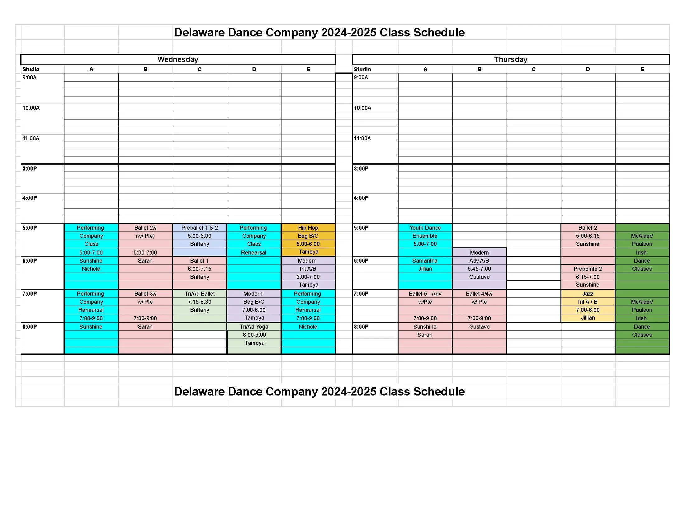 2024-2025 Academic Year Classes — Delaware Dance Company
