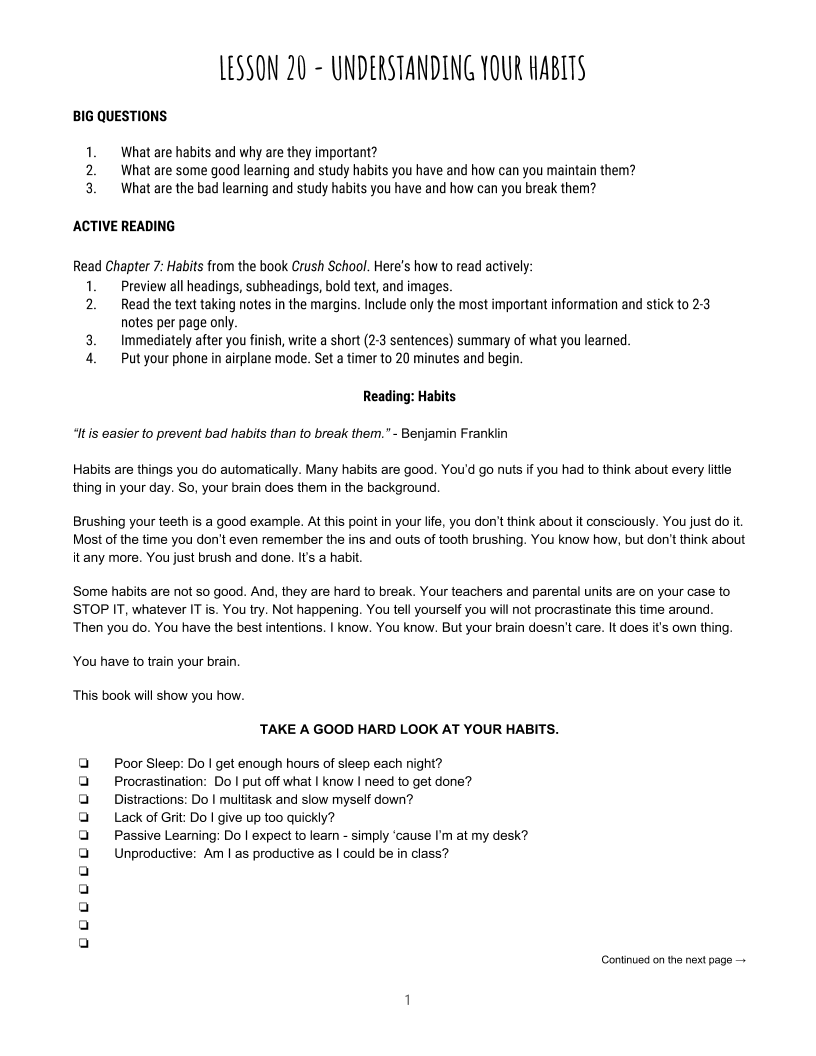 CRUSH SCHOOL - How to Develop Good Habits. Part 1: Understand